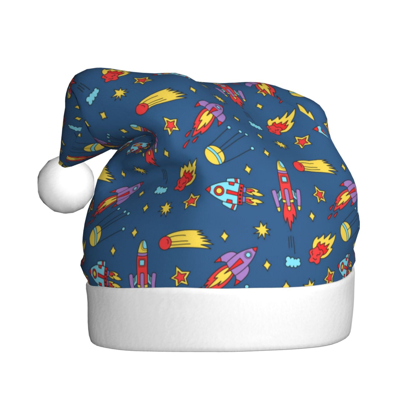 Balery Cosmos Rockets Pattern Santa Hat Christmas Hat Funny Christmas ...