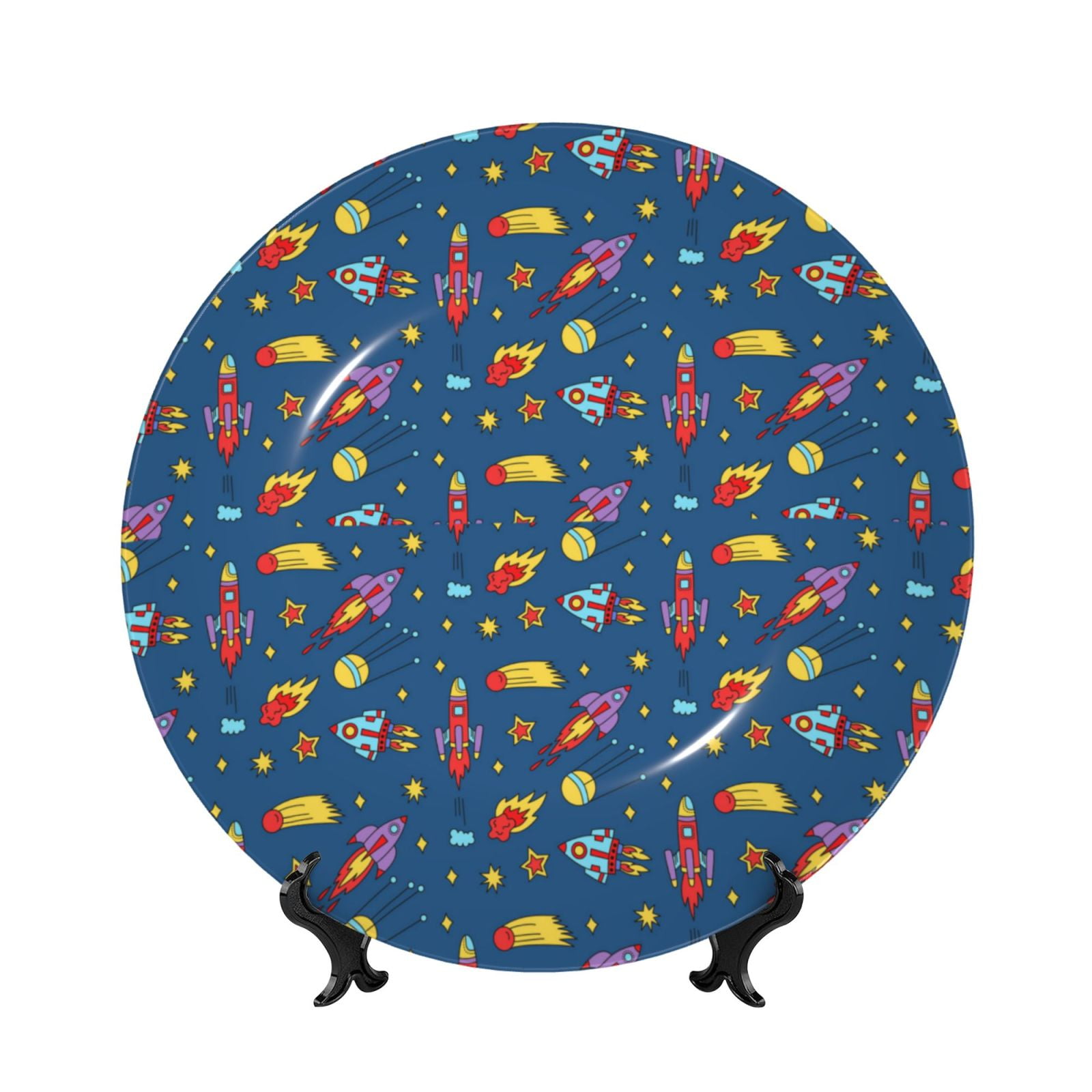 Balery Cosmos Rockets Print Bone China Decorative Plate Ceramic Dinner ...