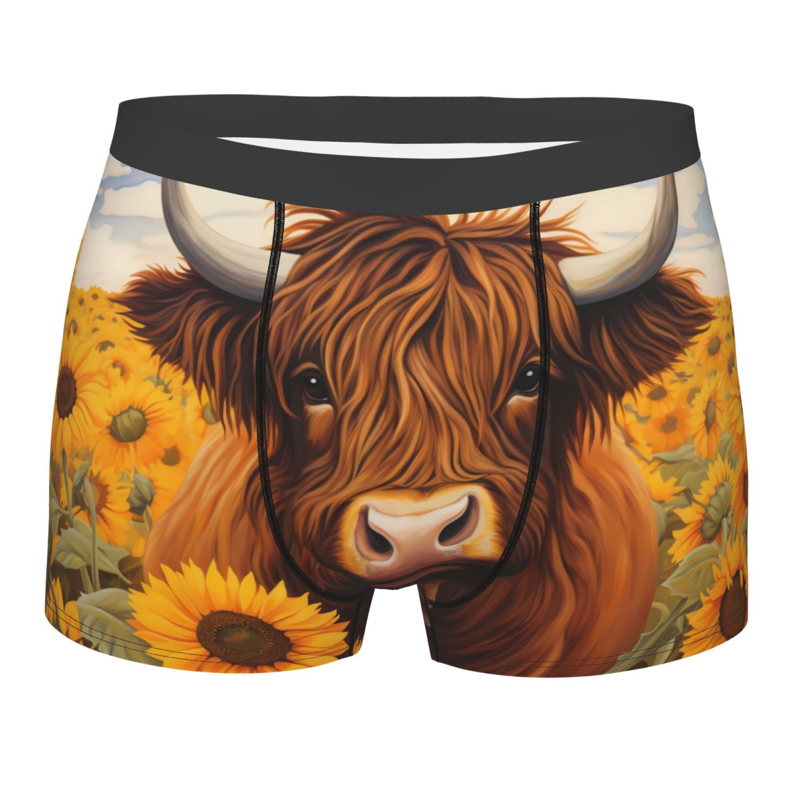 Balery Countryside Sunflower Cow Men's Boxer Briefs, Soft and ...