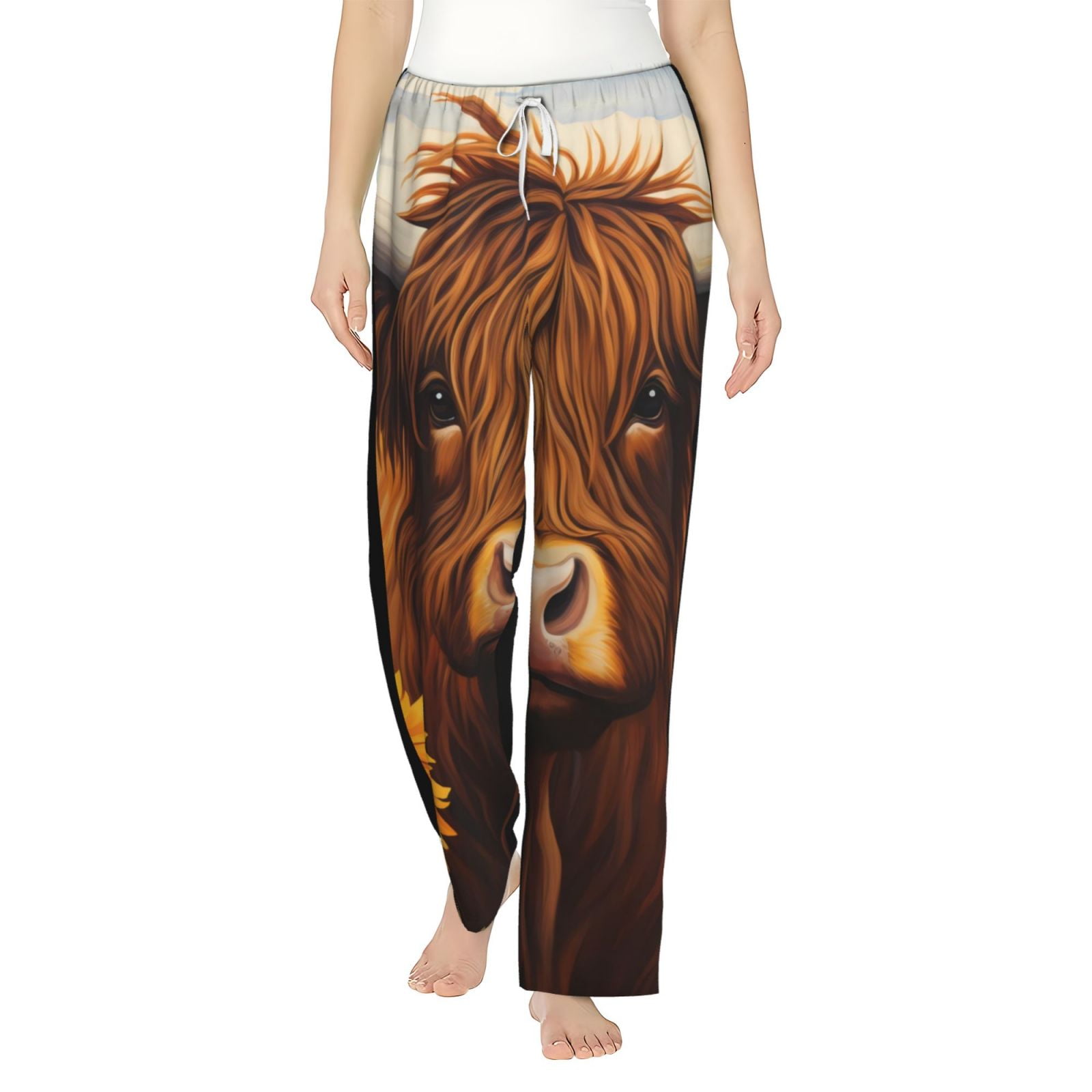 Balery Countryside Sunflower Cow print Women's Pajama Pants,Ultra ...