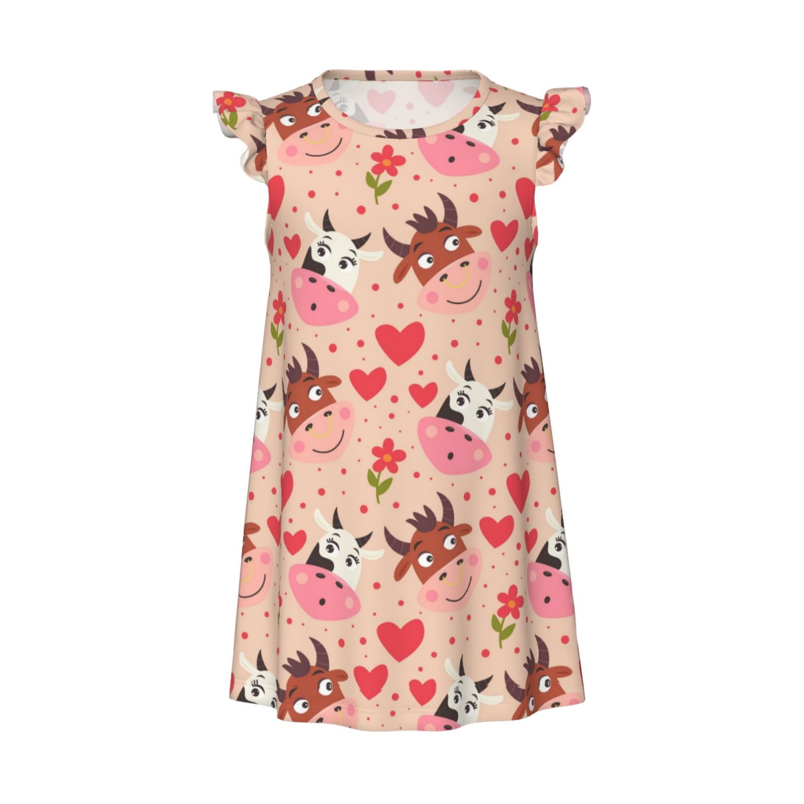 Balery Cow Flower And Heart Princess Nightgown for Girls Flutter Sleeve ...