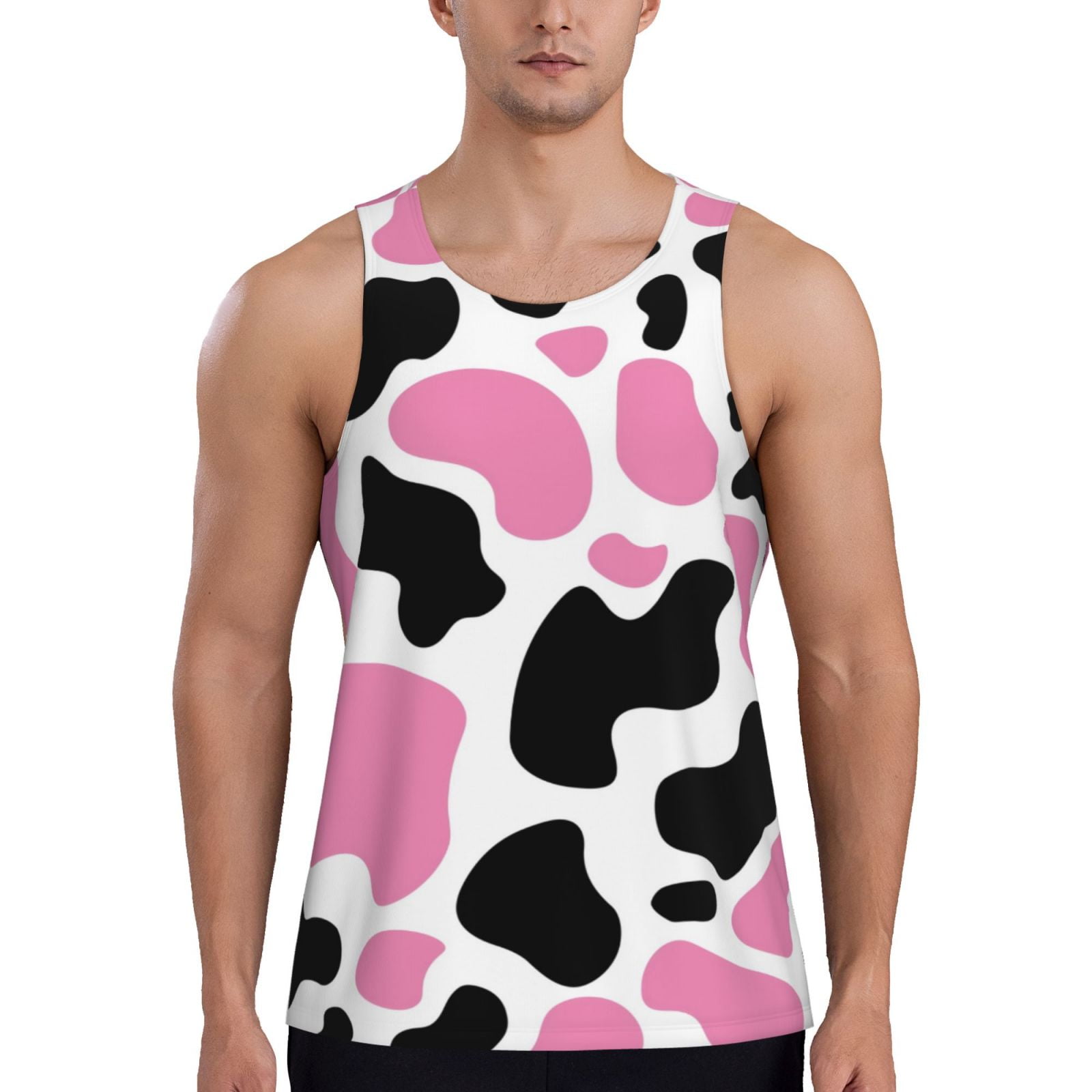 Balery Cow Spots Pattern Men's Workout Tank Top Gym Muscle Tee Fitness ...