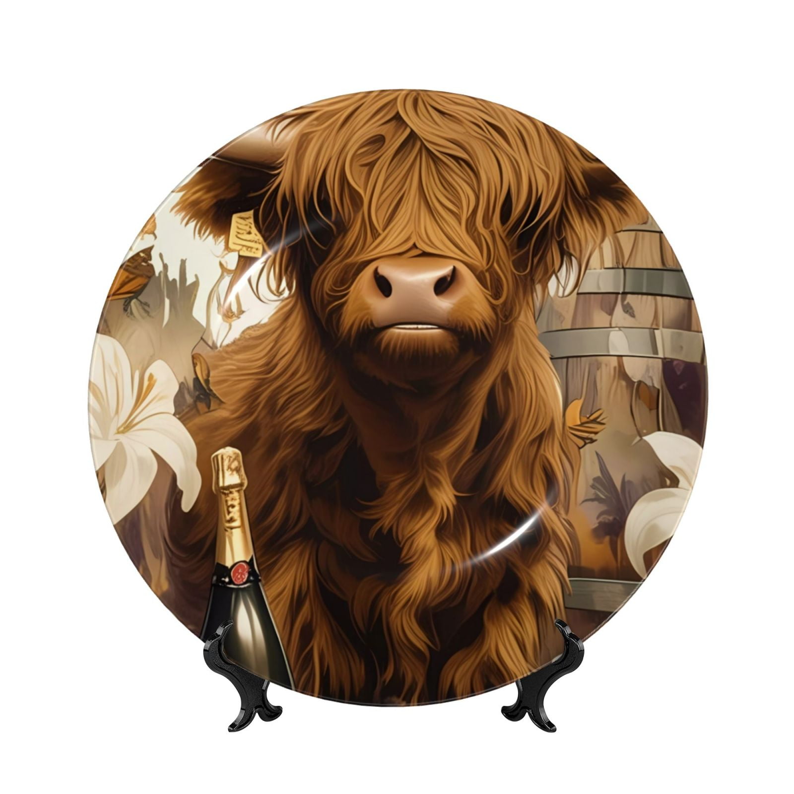 Balery Cow With Butterflies Lilies Print Bone China Decorative Plate ...