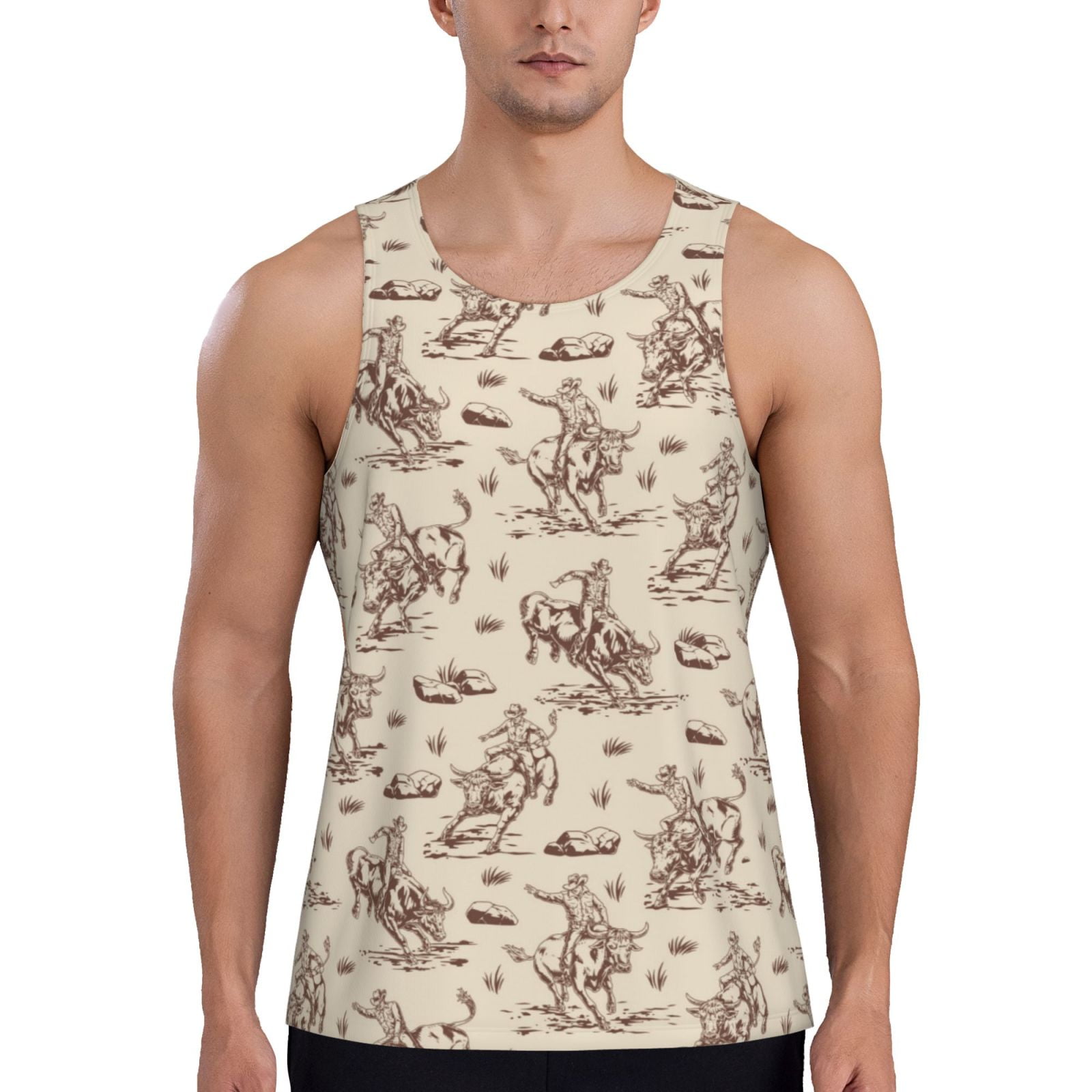 Balery Cowboy Sitting On Cow Back Pattern Men's Workout Tank Top Gym ...