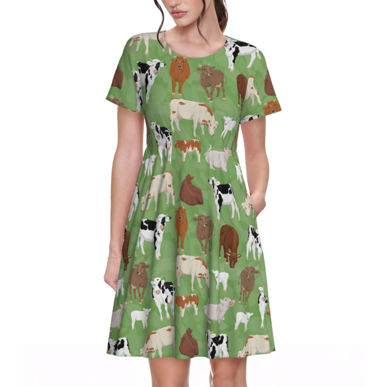 Balery Cows And Calves Pattern Womens Dresses Loose Short sleeve ...