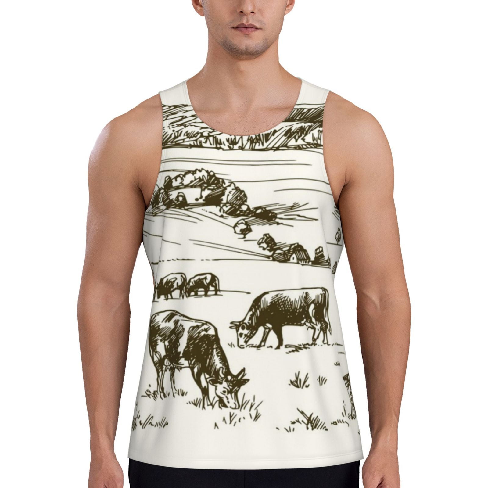 Balery Cows Grazing On The Meadow 1 Pattern Men's Workout Tank Top Gym ...