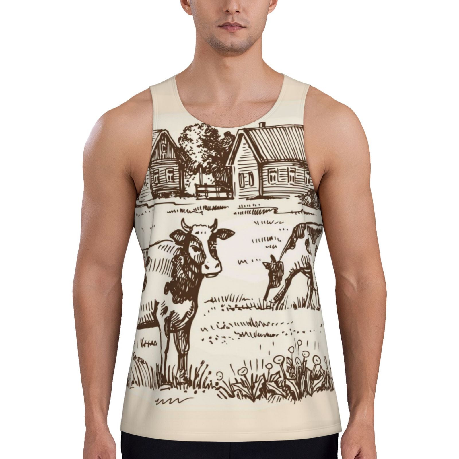 Balery Cows On The Farm Pattern Men's Workout Tank Top Gym Muscle Tee ...