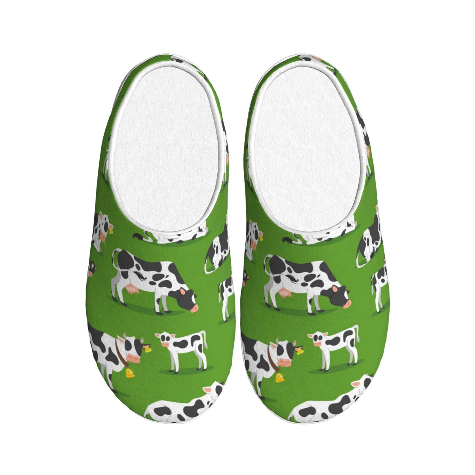 Balery Cows With Calfs Green Pattern Women's Fuzzy Memory Foam Slippers ...
