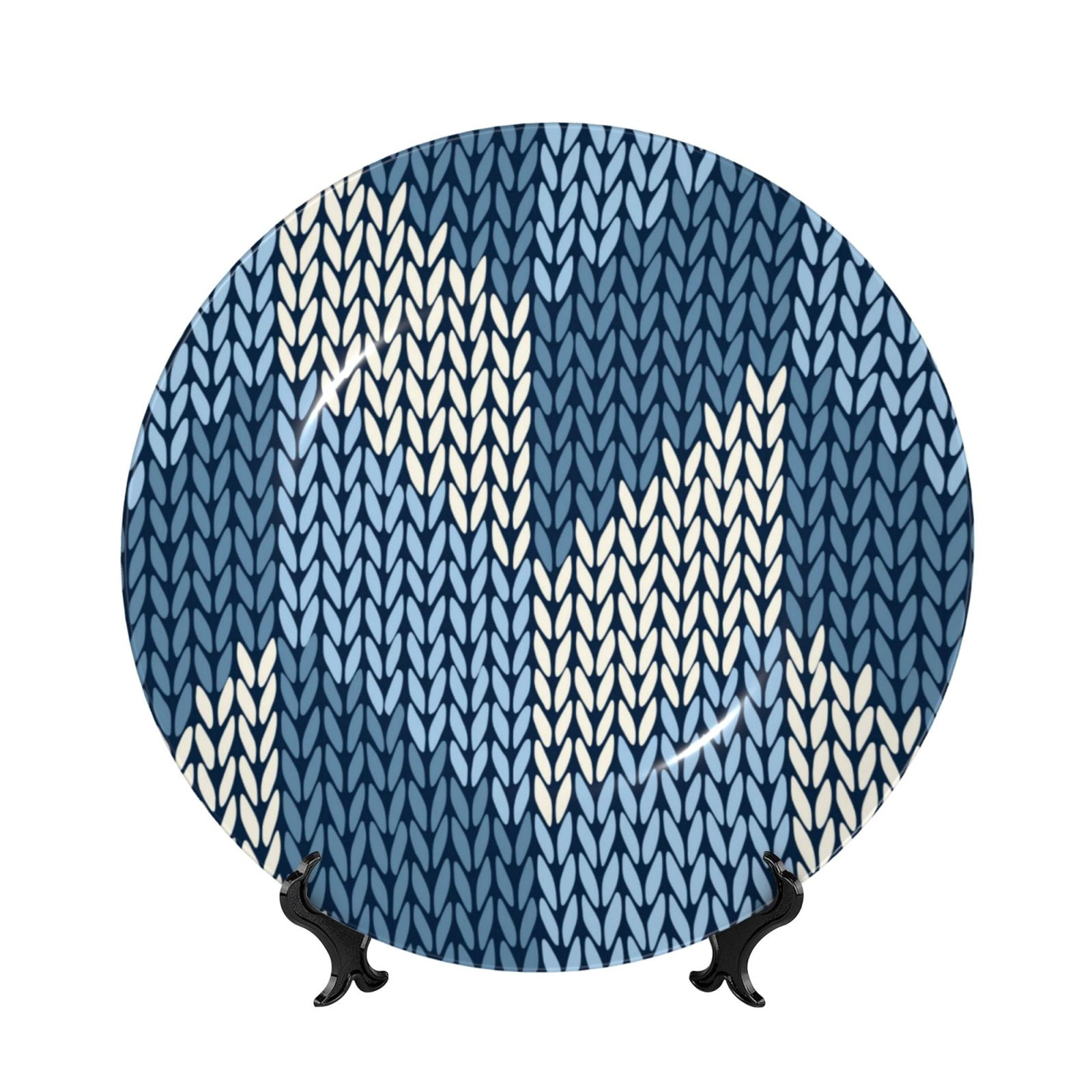Balery Cozy Knitted Blue Chevron Print Bone China Decorative Plate ...