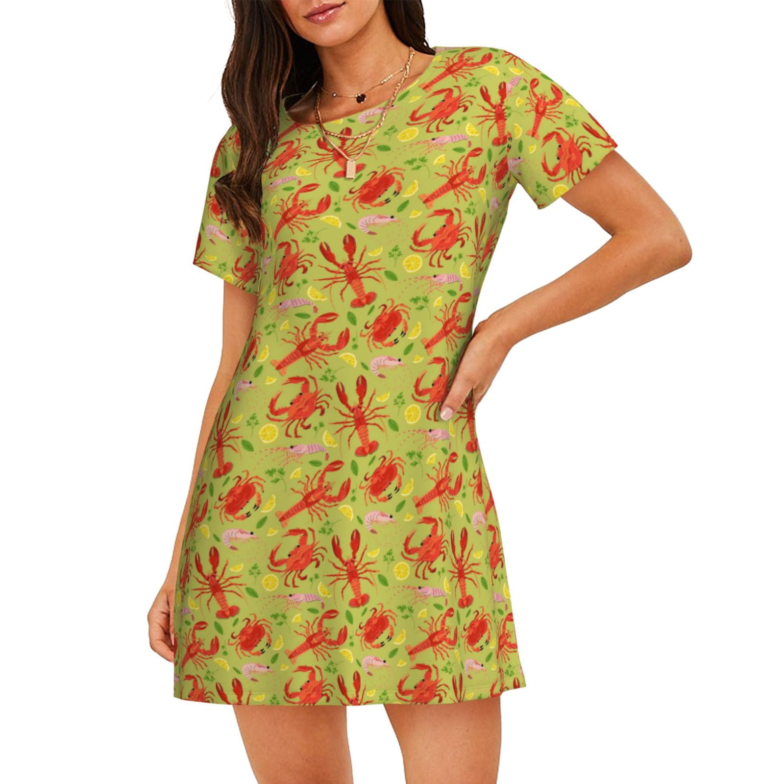 Balery Crab Lobster Pattern Womens Short Sleeve Sleepshirt Scoopneck ...