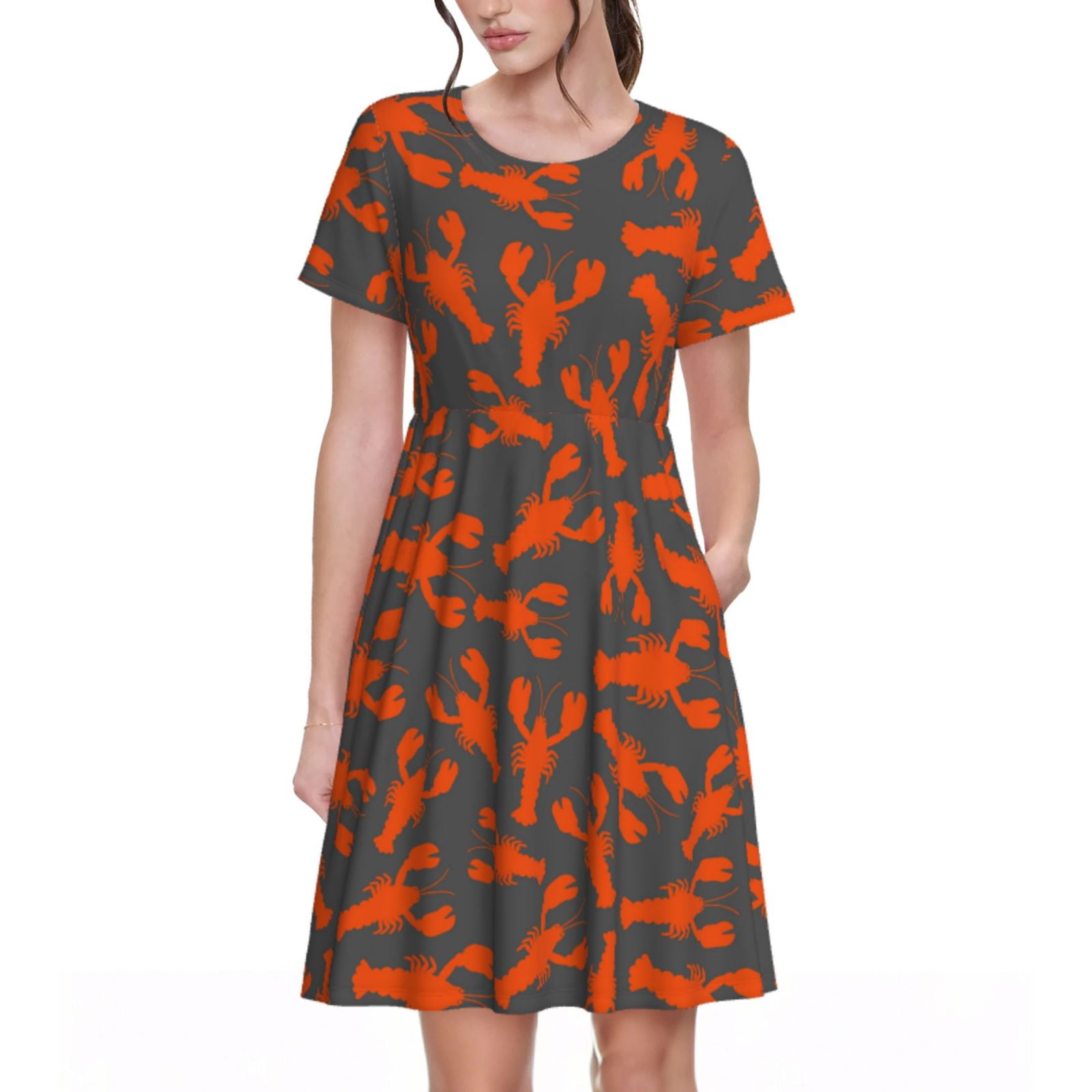 Balery Crayfish Pattern Womens Dresses Loose Short sleeve Sundresses ...
