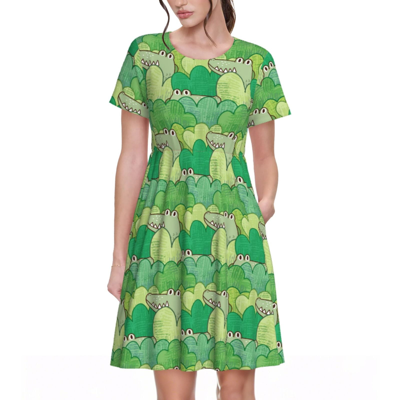 Balery Crocodile And Bush Pattern Womens Dresses Loose Short sleeve ...