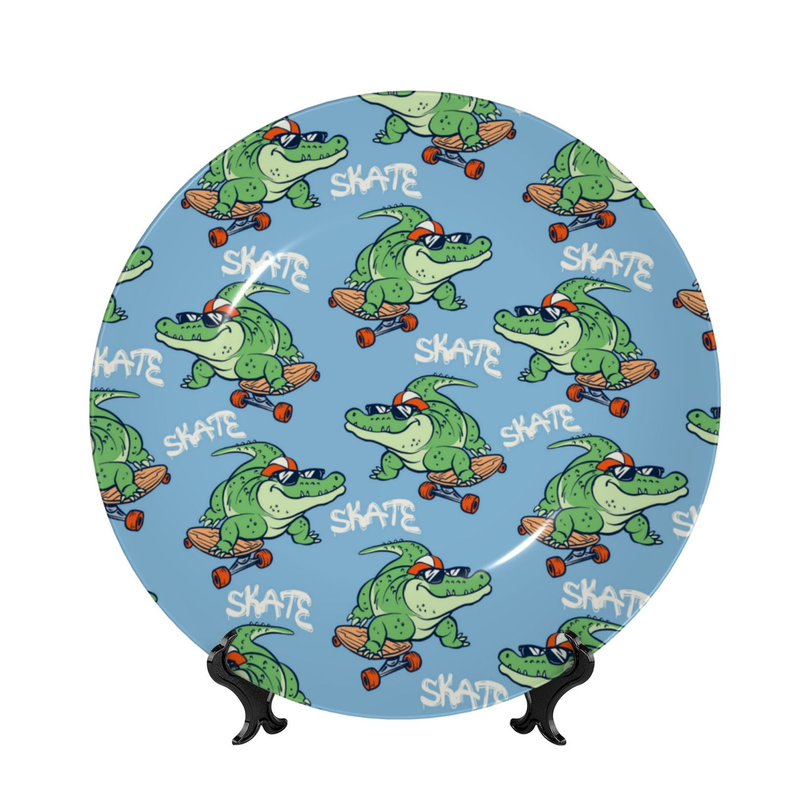 Balery Crocodile Riding Skateboard Print Bone China Decorative Plate ...