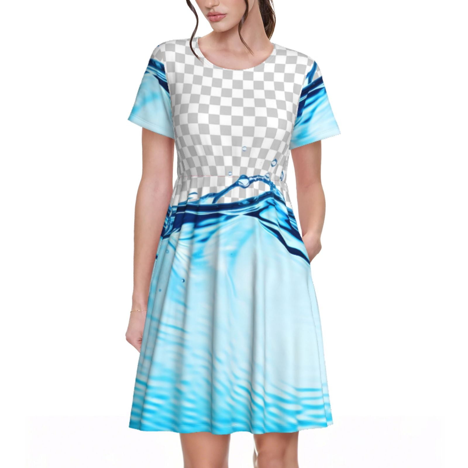 Balery Crystal Clear Water Splash Pattern Womens Dresses Loose Short ...