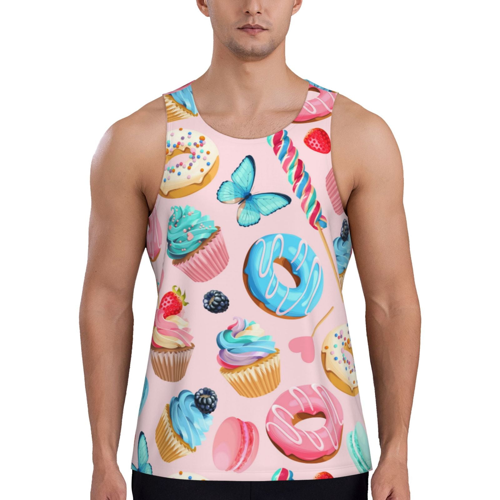 Balery Cupcakes and Donuts Pattern Men's Workout Tank Top Gym Muscle ...