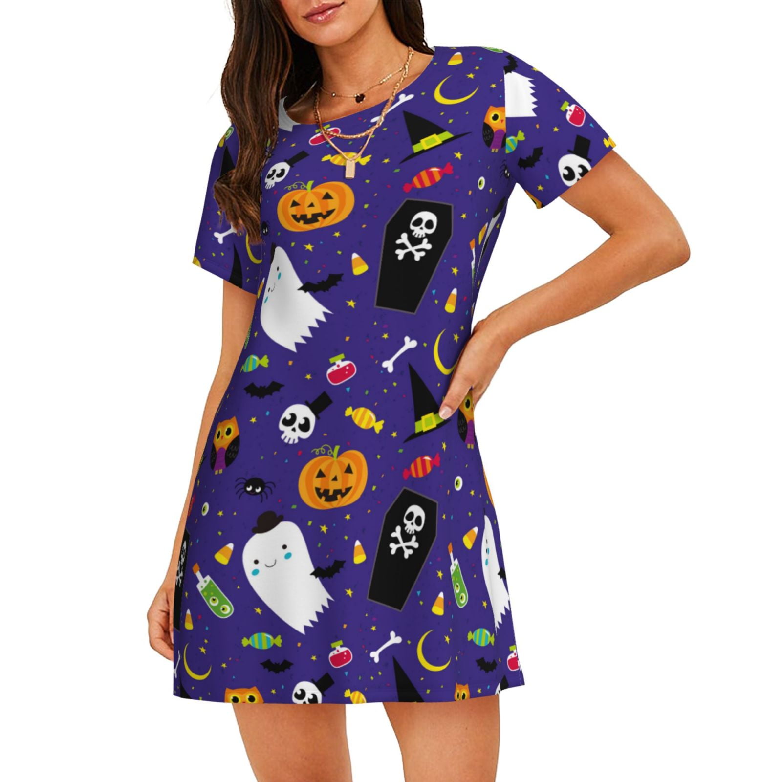 Balery Cute And Creepy Pattern Womens Short Sleeve Sleepshirt Scoopneck ...