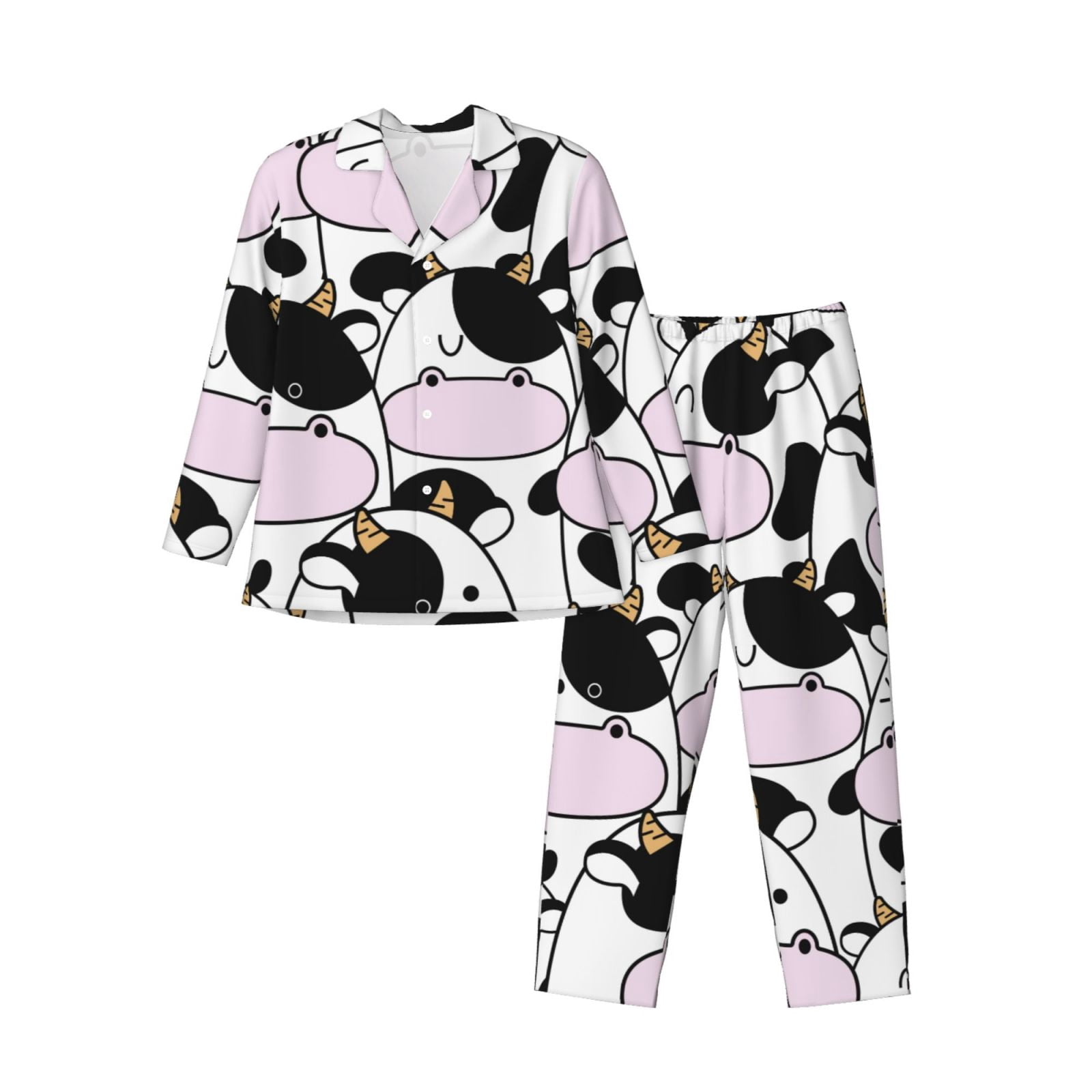 Balery Cute Animal with Cow Pattern Pajama Sets for Men Long Sleeve 2 ...