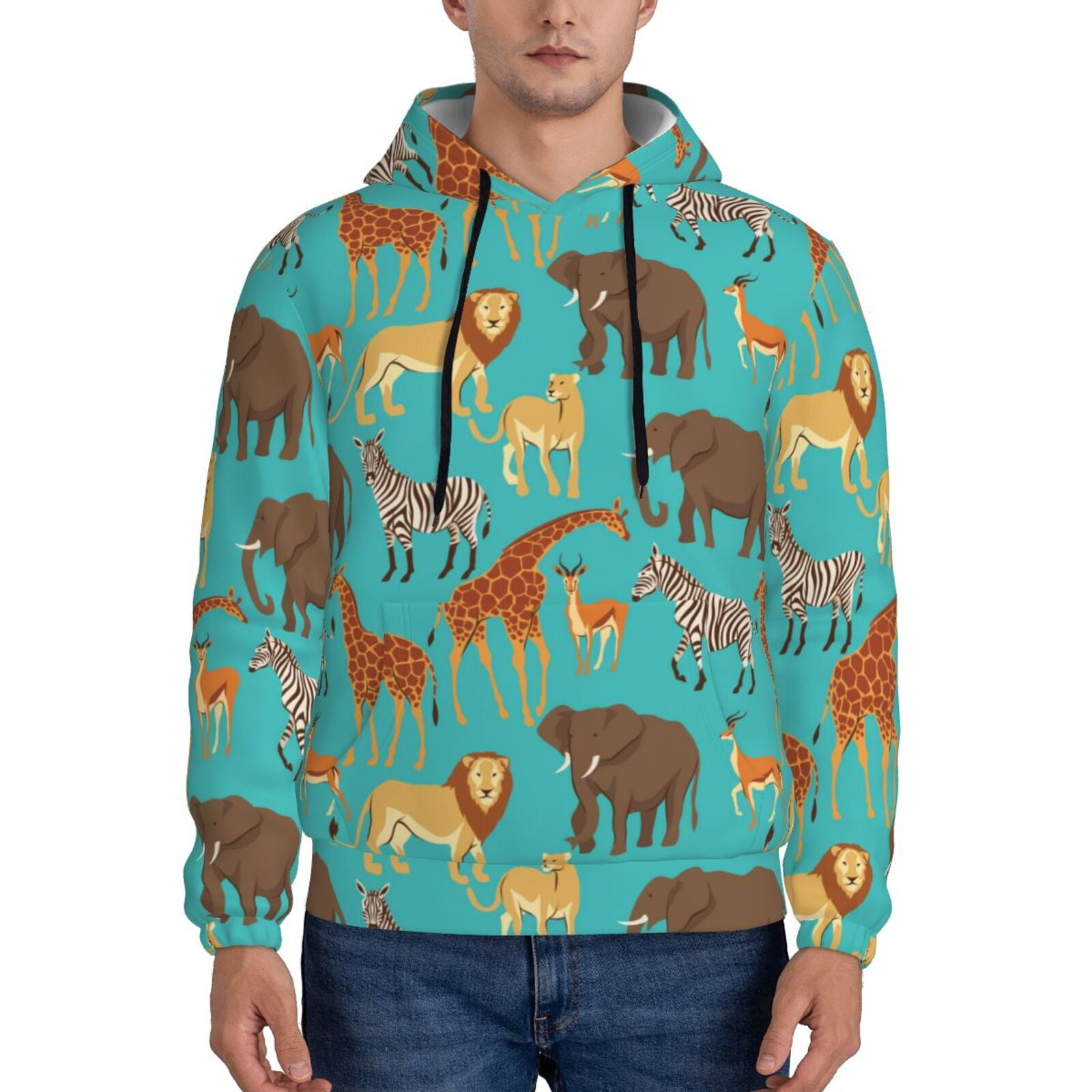 Balery Cute Animals Pattern Mens Hoodie Kangaroo Pocket Hoodie Pullover ...