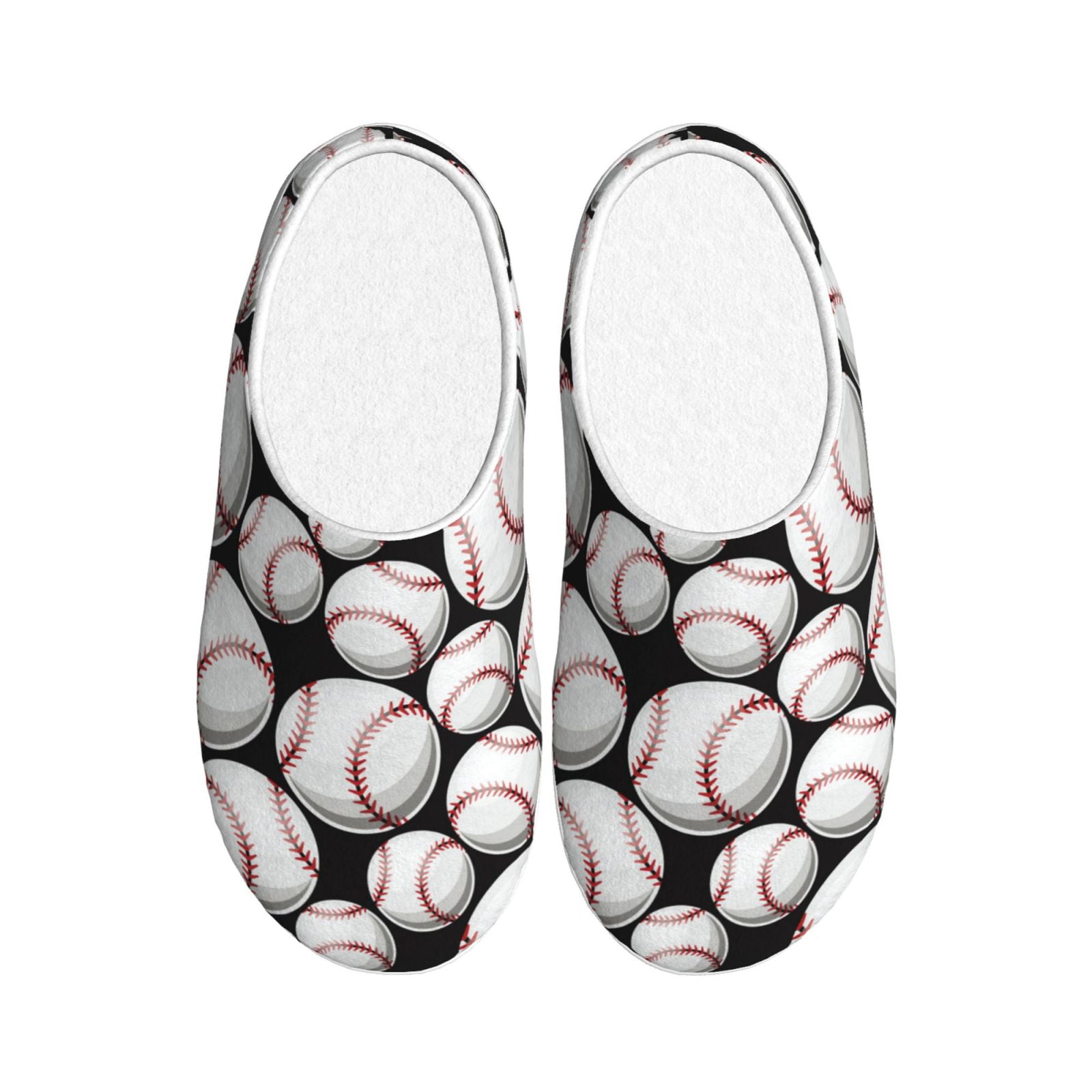 Balery Cute Baseball Pattern Women's Fuzzy Memory Foam Slippers Fluffy ...
