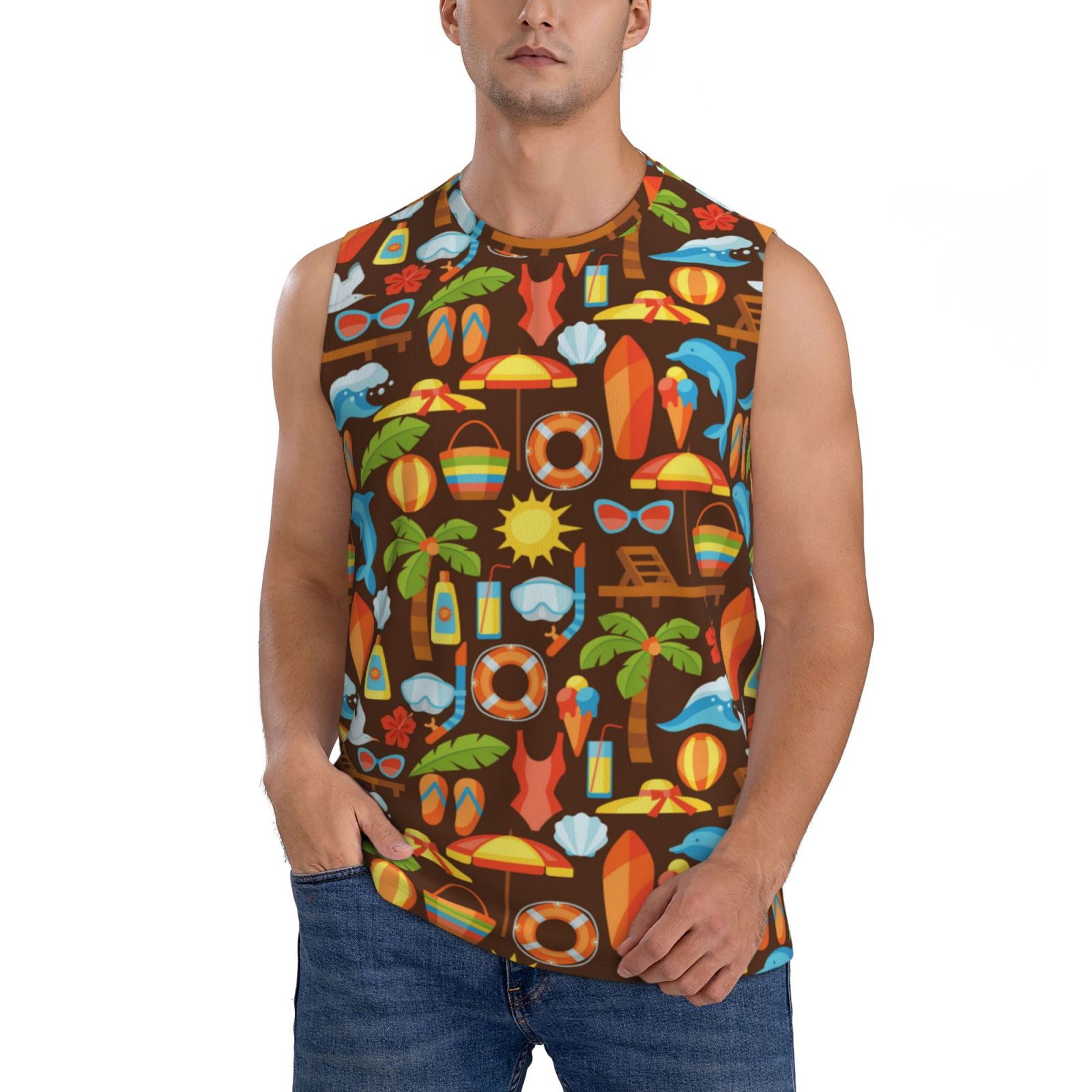 Balery Cute Beach Dolphin Men's Sleeveless Muscle Shirts Workout Tank ...