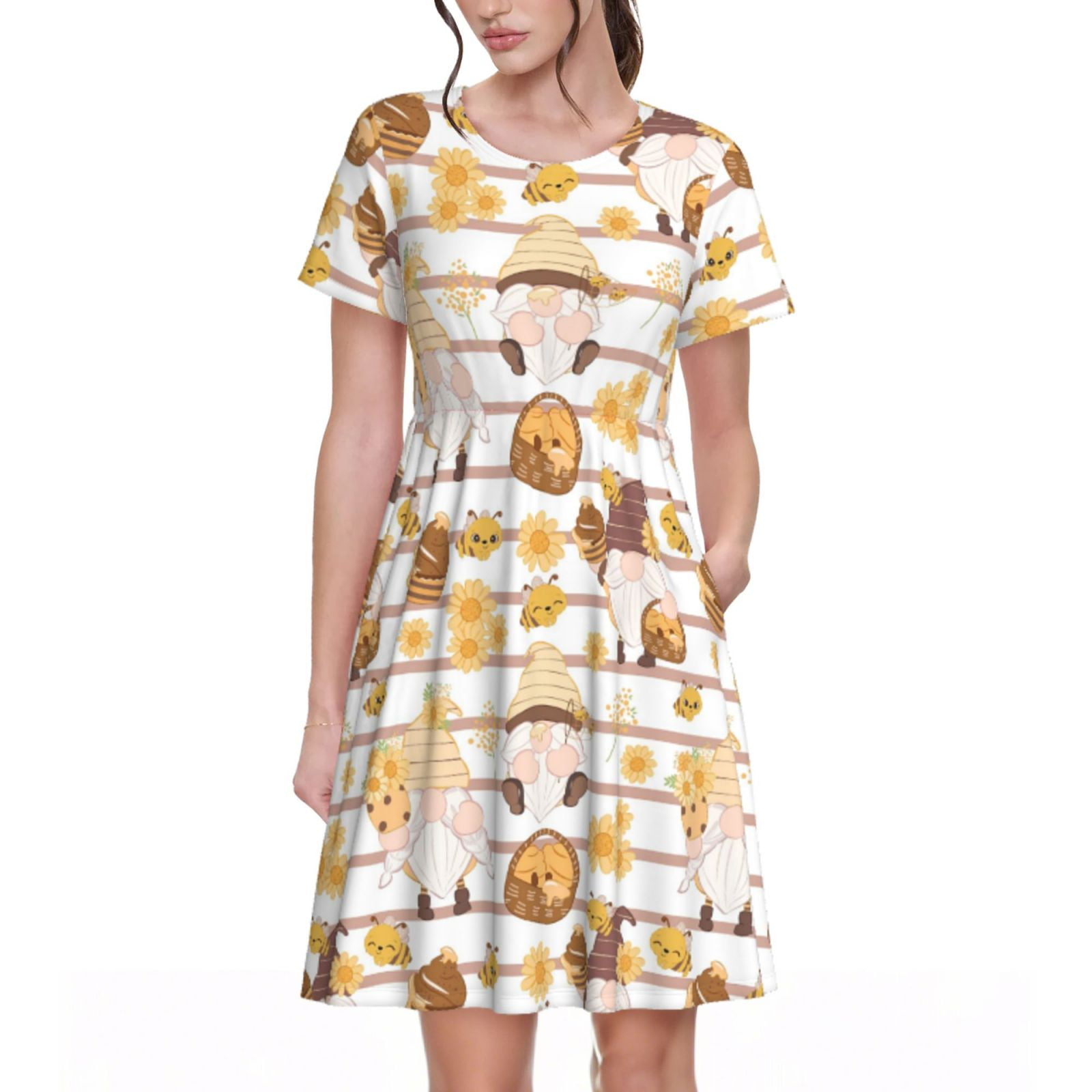 Balery Cute Bee Gnome2 Pattern Womens Dresses Loose Short sleeve ...