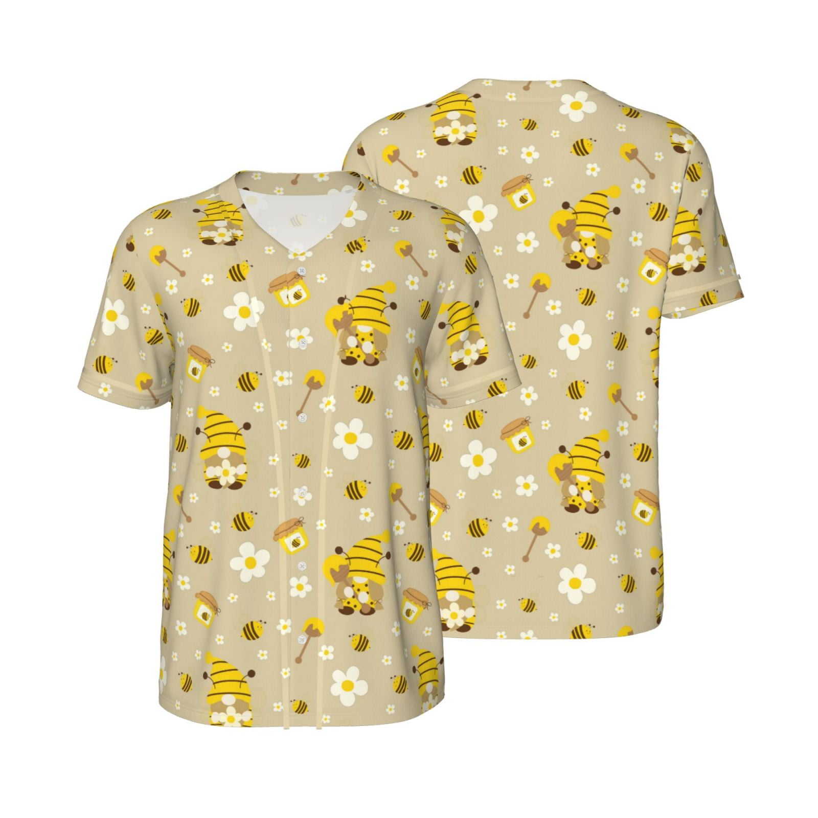 Balery Cute Bee Gnomes Baseball Jersey for Men Casual Button Down ...
