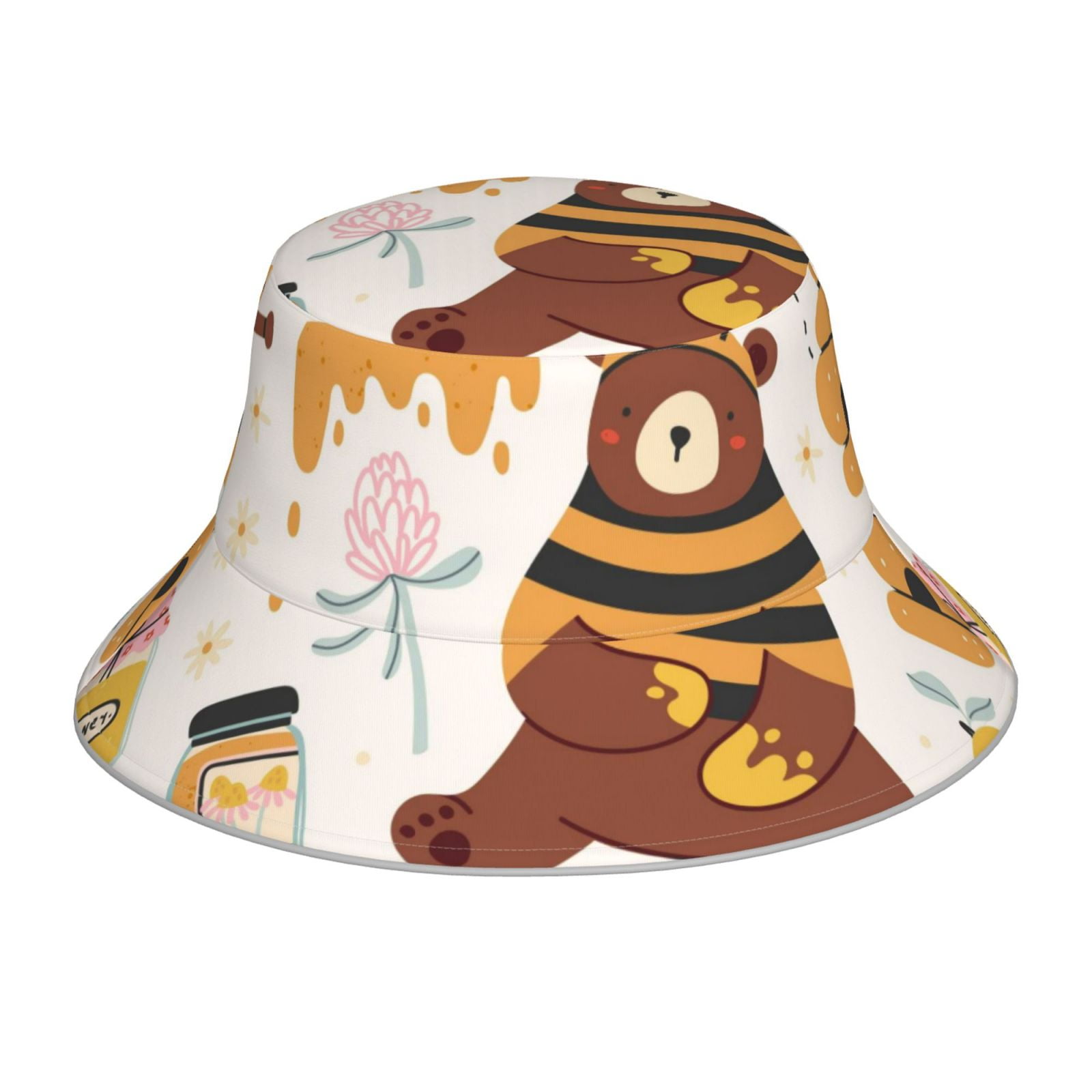 Balery Cute Bee Honey Jar Hive Bear Sun Hats for Men Women Bucket Hat ...