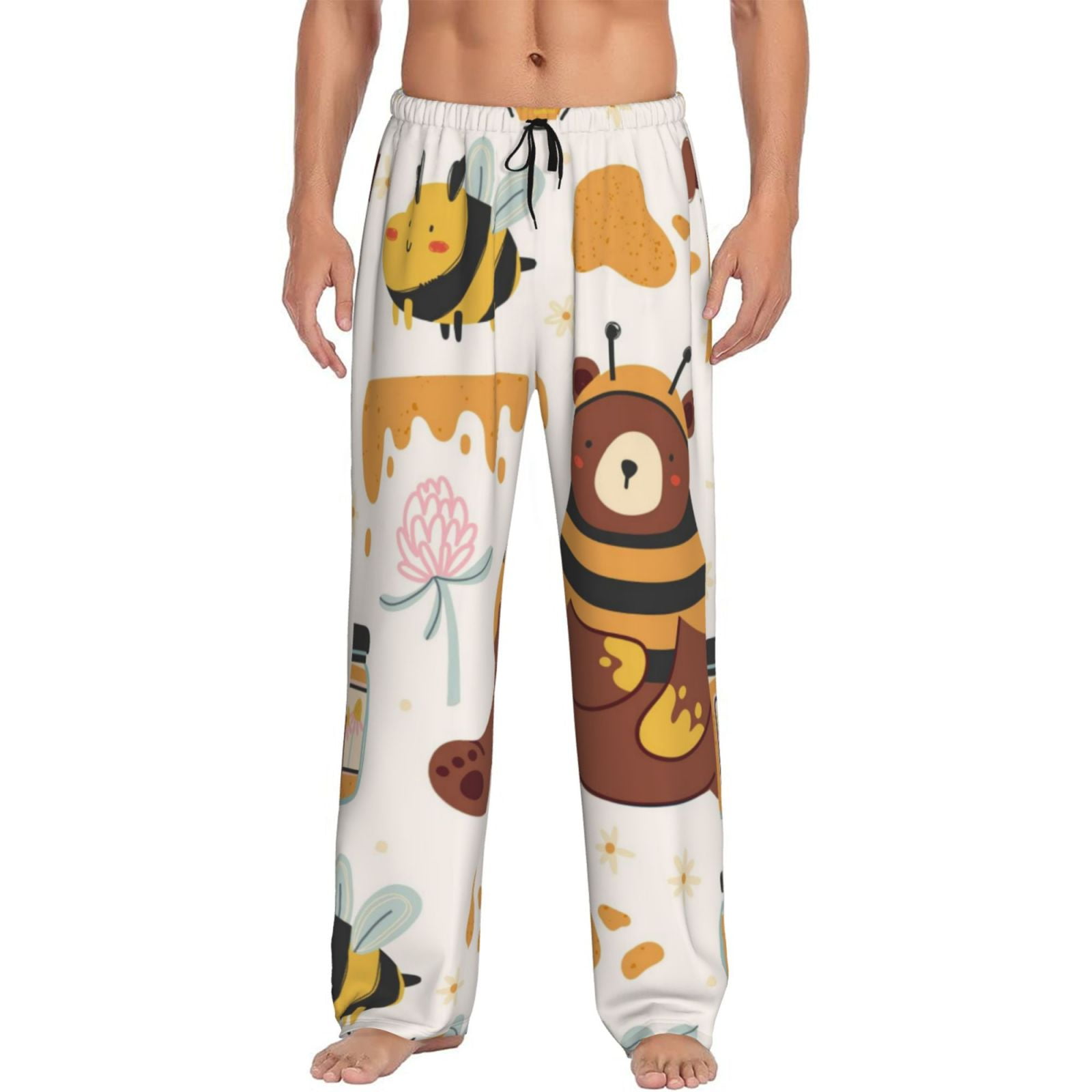 Balery Cute Bee Honey Jar Hive Bear print Men's Pajama Pants,Ultra ...