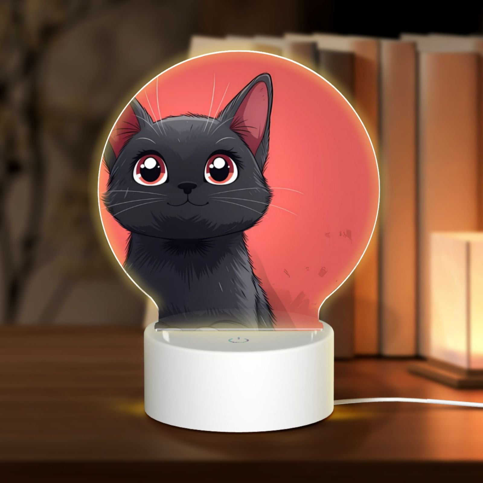 Balery Cute Black Kitten Cartoon Pattern Acrylic Night Light Gift with ...