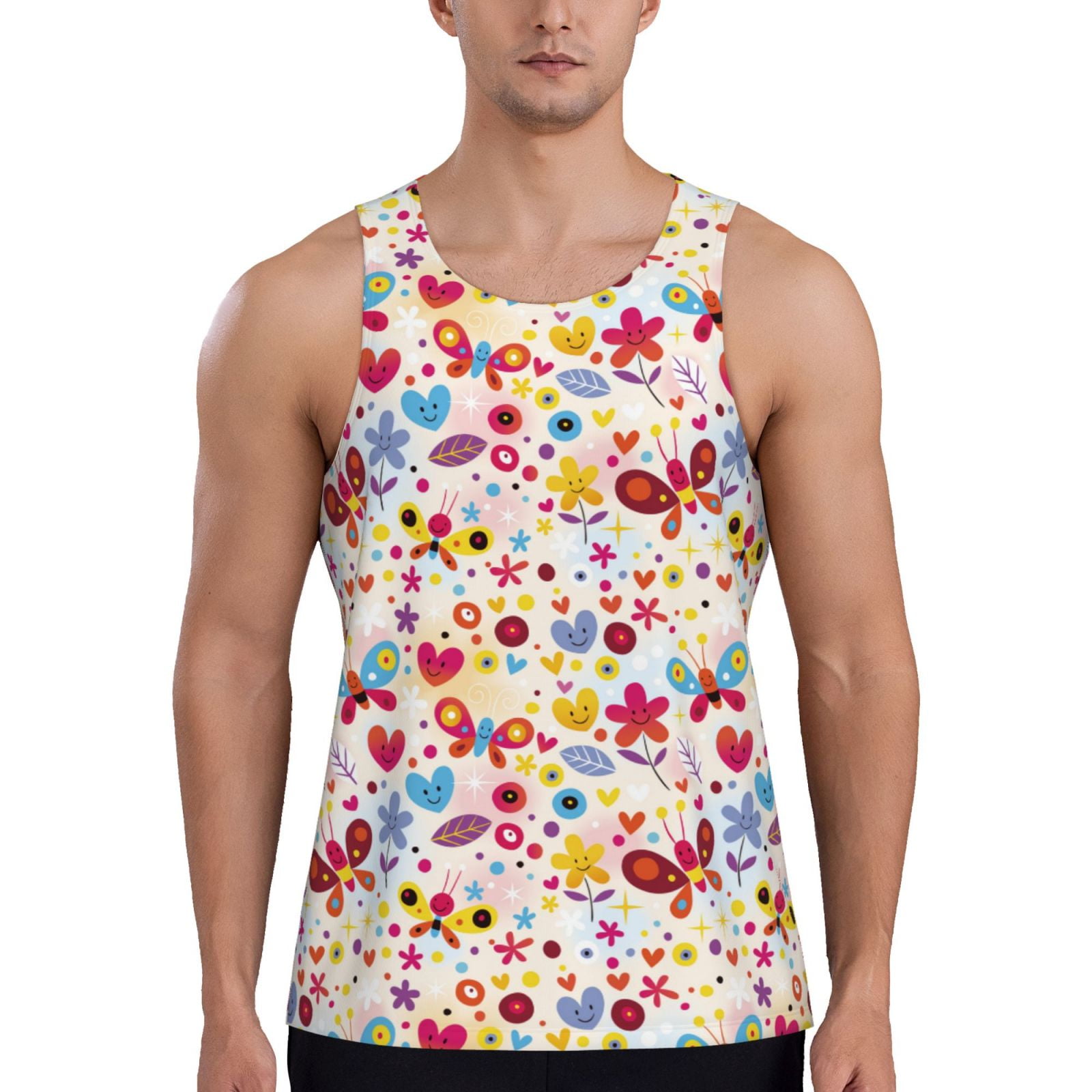 Balery Cute Butterfly Flowers Pattern Men's Workout Tank Top Gym Muscle ...