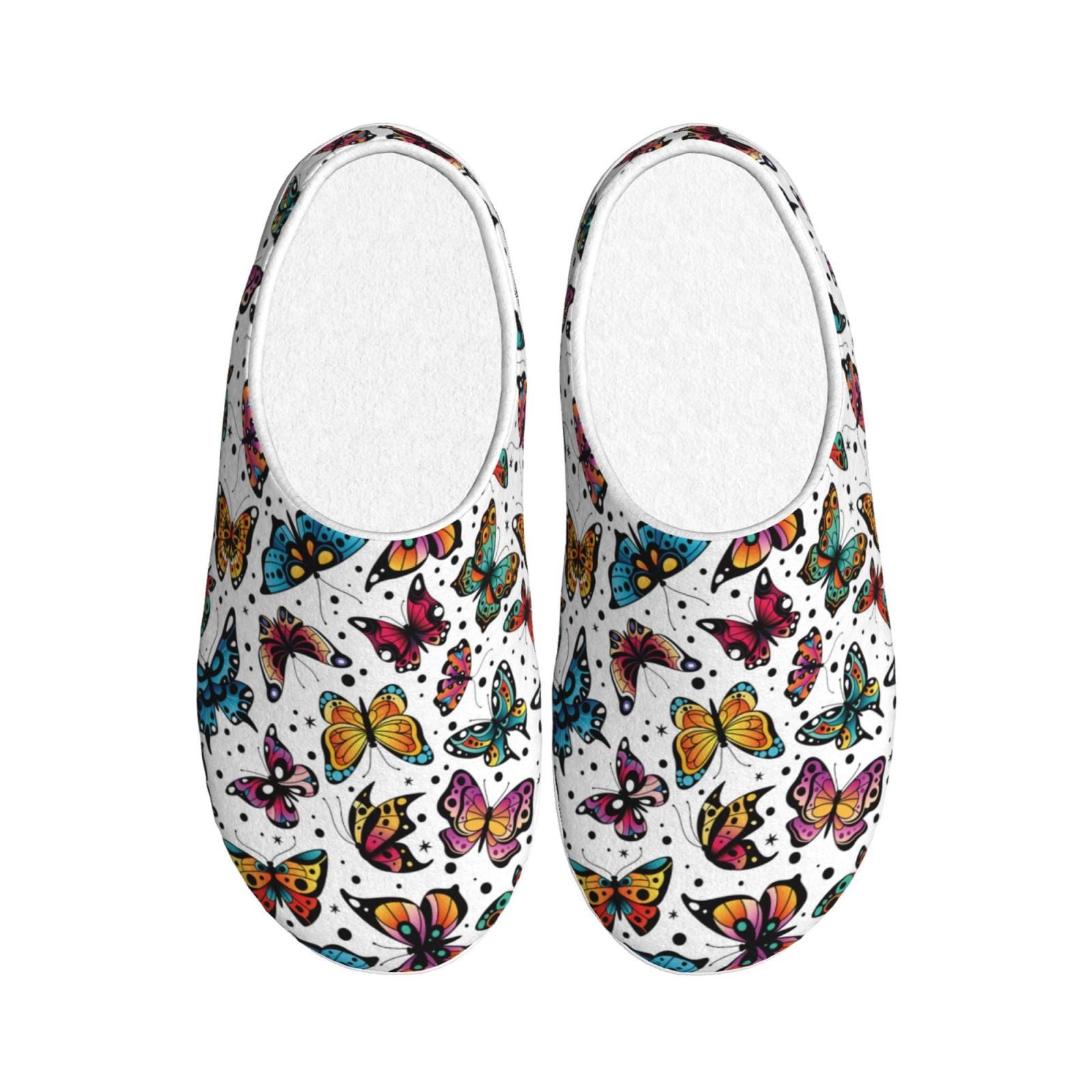 Balery Cute Butterfly Pattern Women's Fuzzy Memory Foam Slippers Fluffy ...