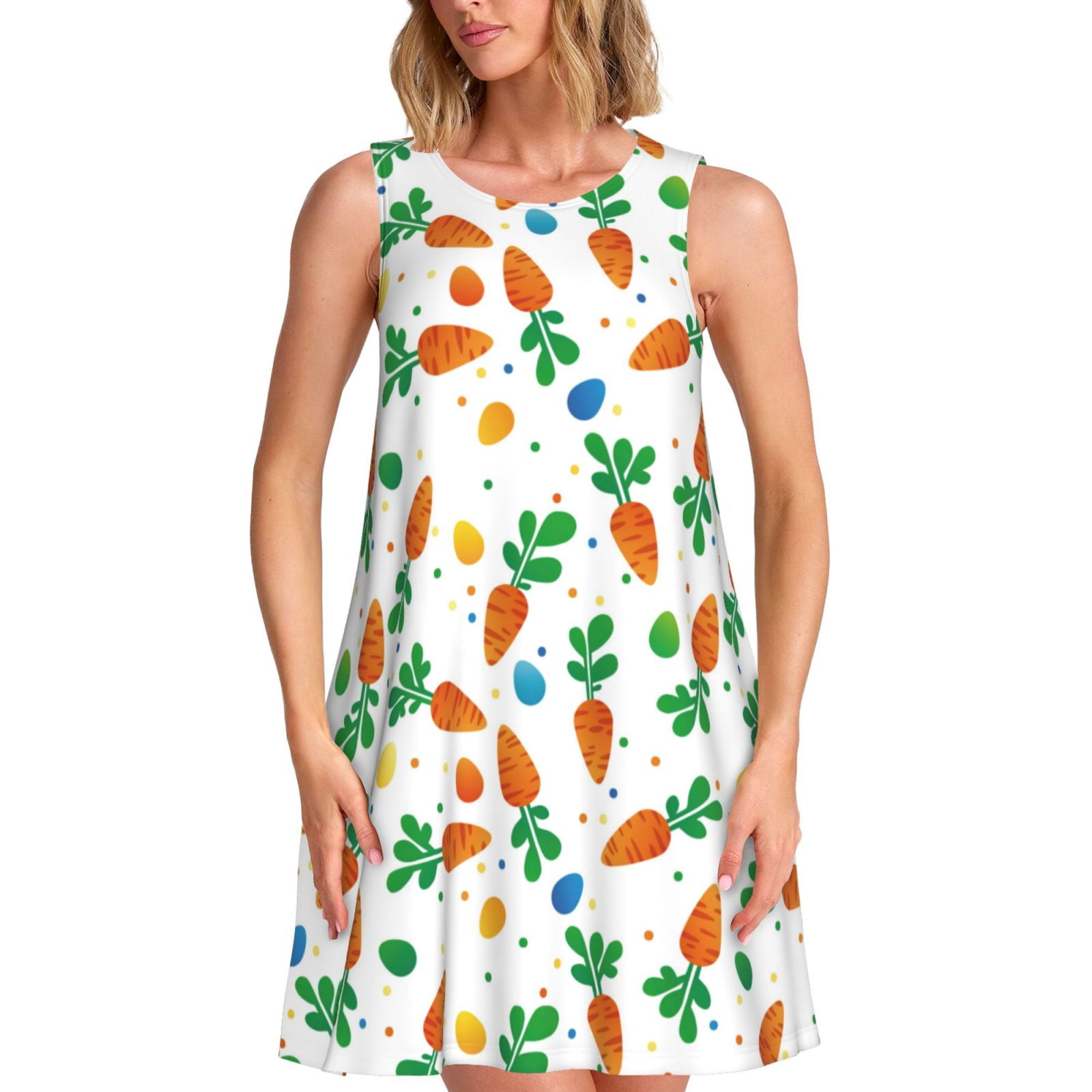 Balery Cute Carrot Pattern Women’s Summer Dresses – Loose Sleeveless ...