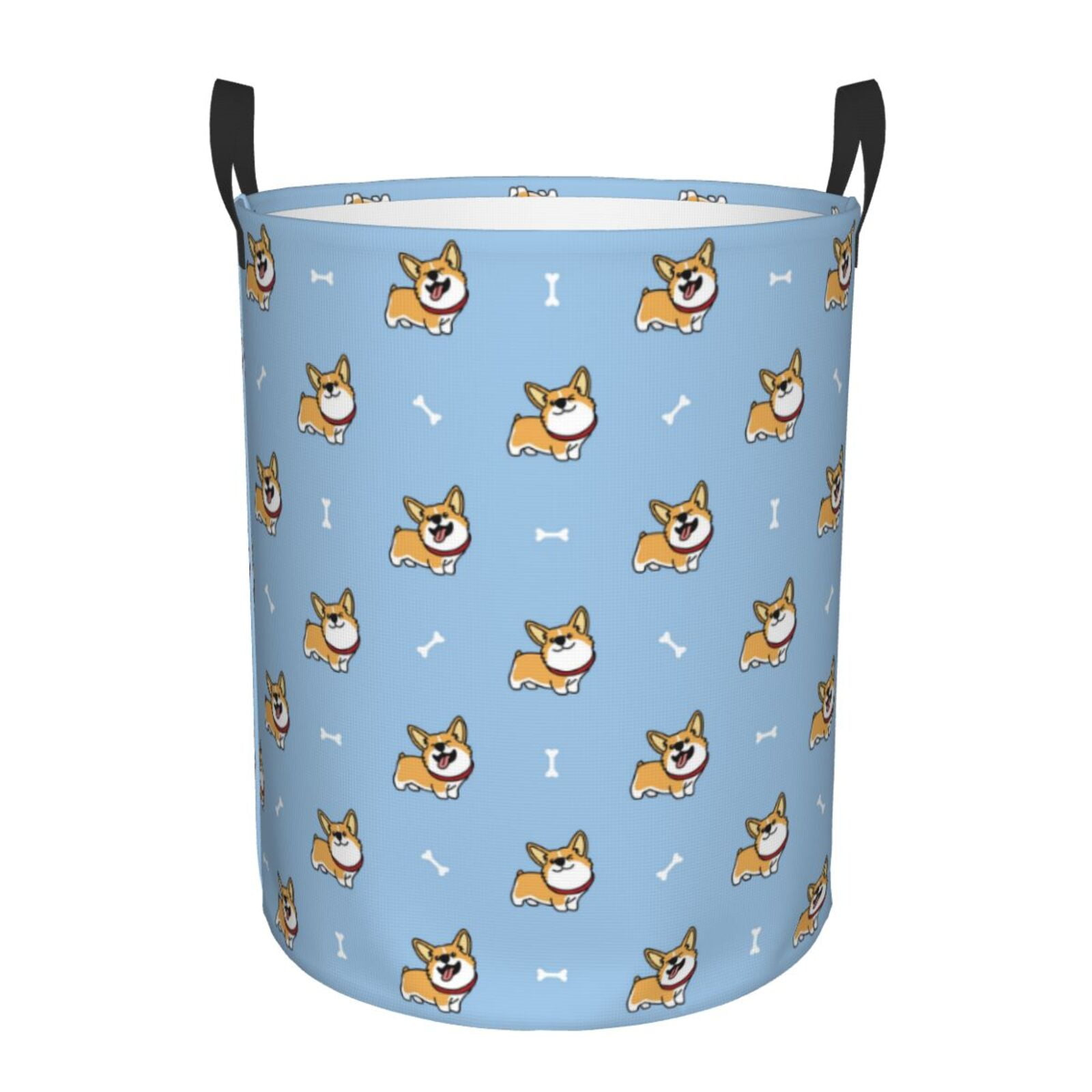 Balery Cute Cartoon Corgi Round Laundry Basket with Handles Waterproof ...