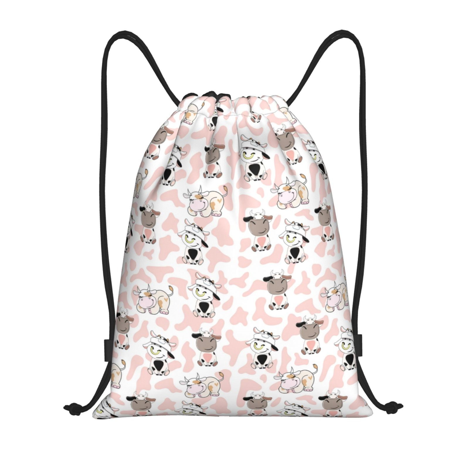Balery Cute Cartoon Cows Pattern Drawstring Backpack Bag Sport Gym ...
