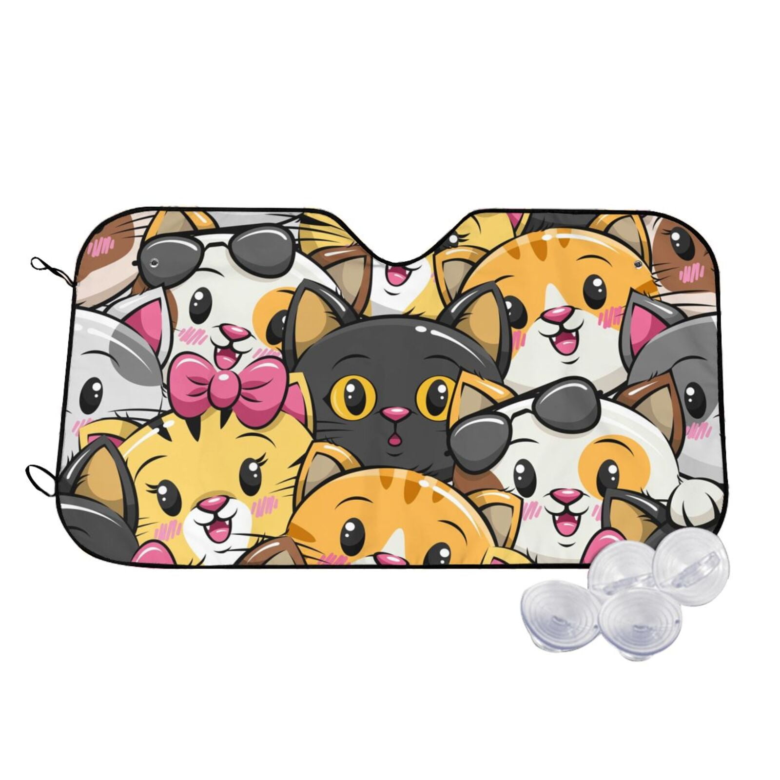 Balery Cute Cat Cartoon Windshield Sun Shade, Car Front Window Sunshade ...