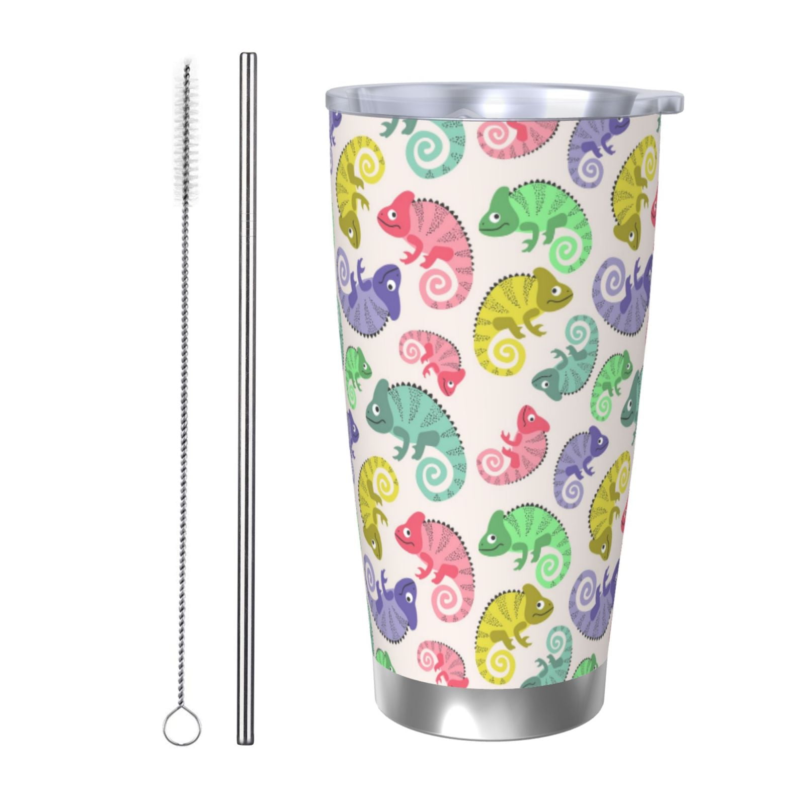 Balery Cute Chameleons Pattern 20oz Insulated Car Cup with Dual Drink ...