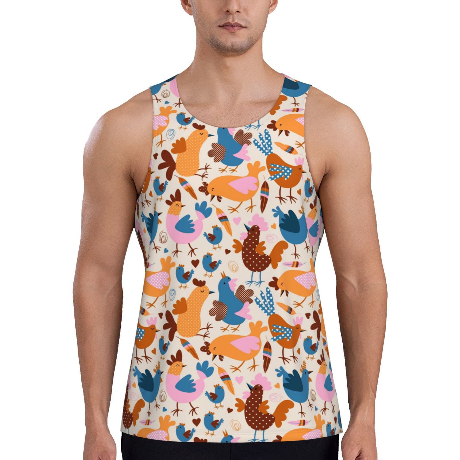 Balery Cute Chickens Pattern Men's Workout Tank Top Gym Muscle Tee ...