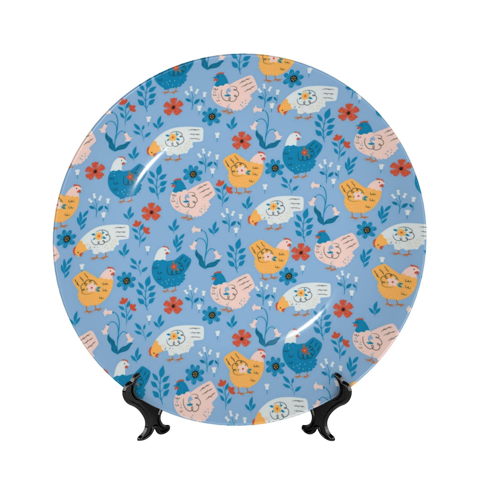 Balery Cute Chickens and Flowers Print Bone China Decorative Plate ...