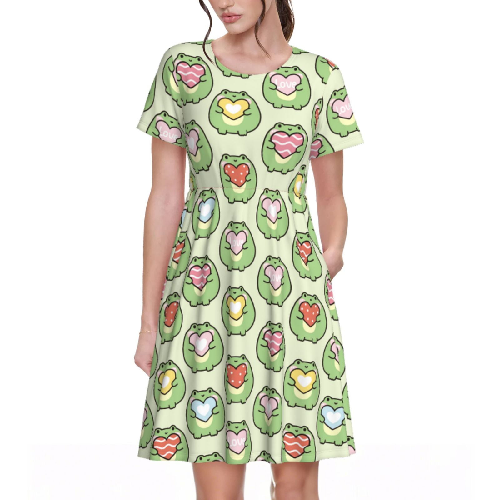 Balery Cute Chubby Frog Pattern Womens Dresses Loose Short sleeve ...
