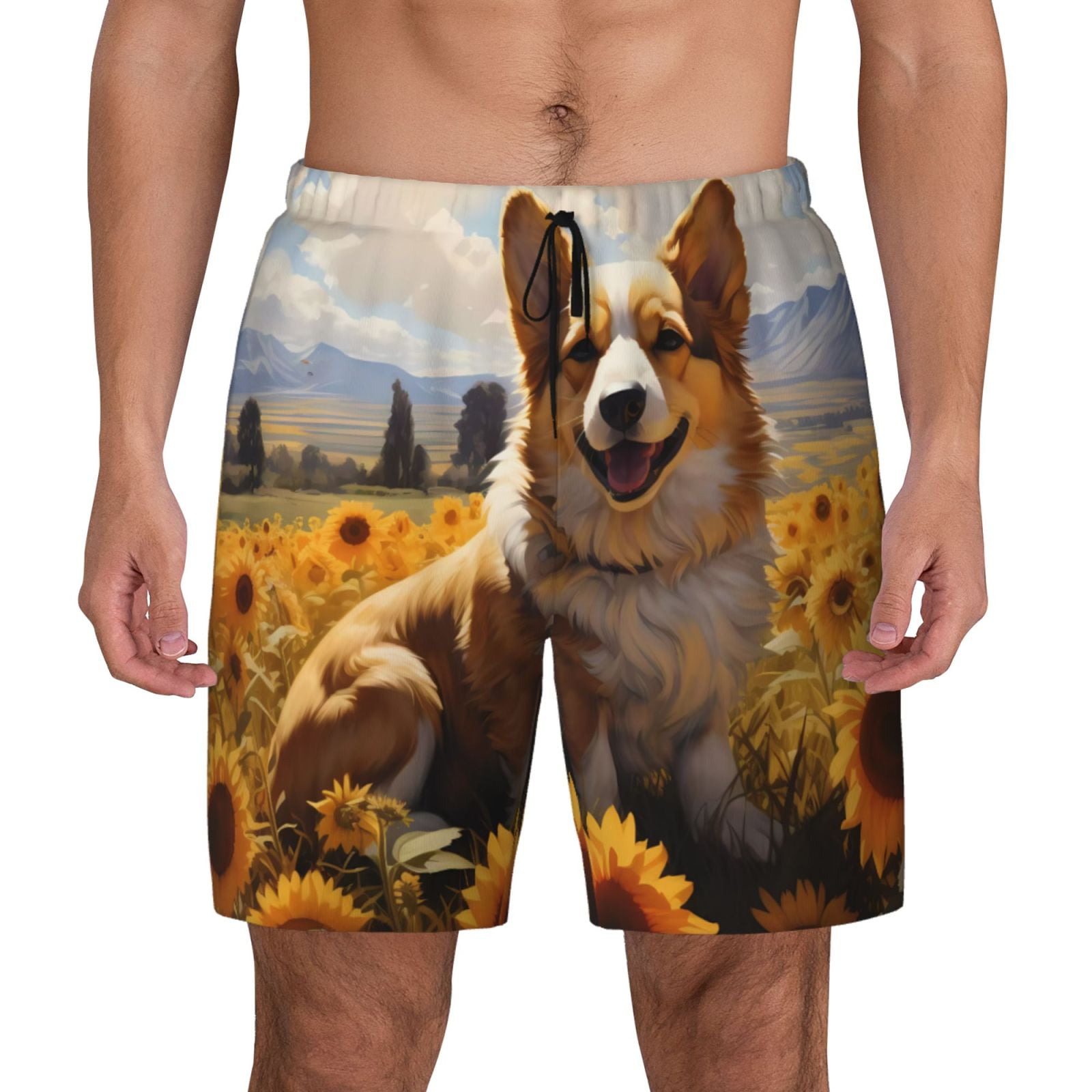 Balery Cute Corgi Sunflower Mens Swim Trunks Swim Shorts for Men Quick ...