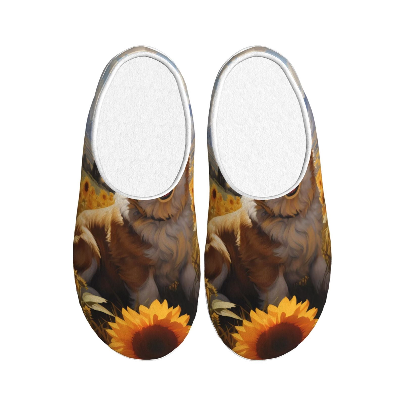 Balery Cute Corgi Sunflower Pattern Women's Fuzzy Memory Foam Slippers ...