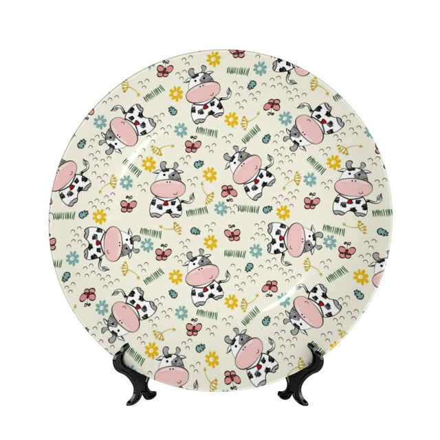 Balery Cute Cow Print Bone China Decorative Plate Ceramic Dinner Plates ...