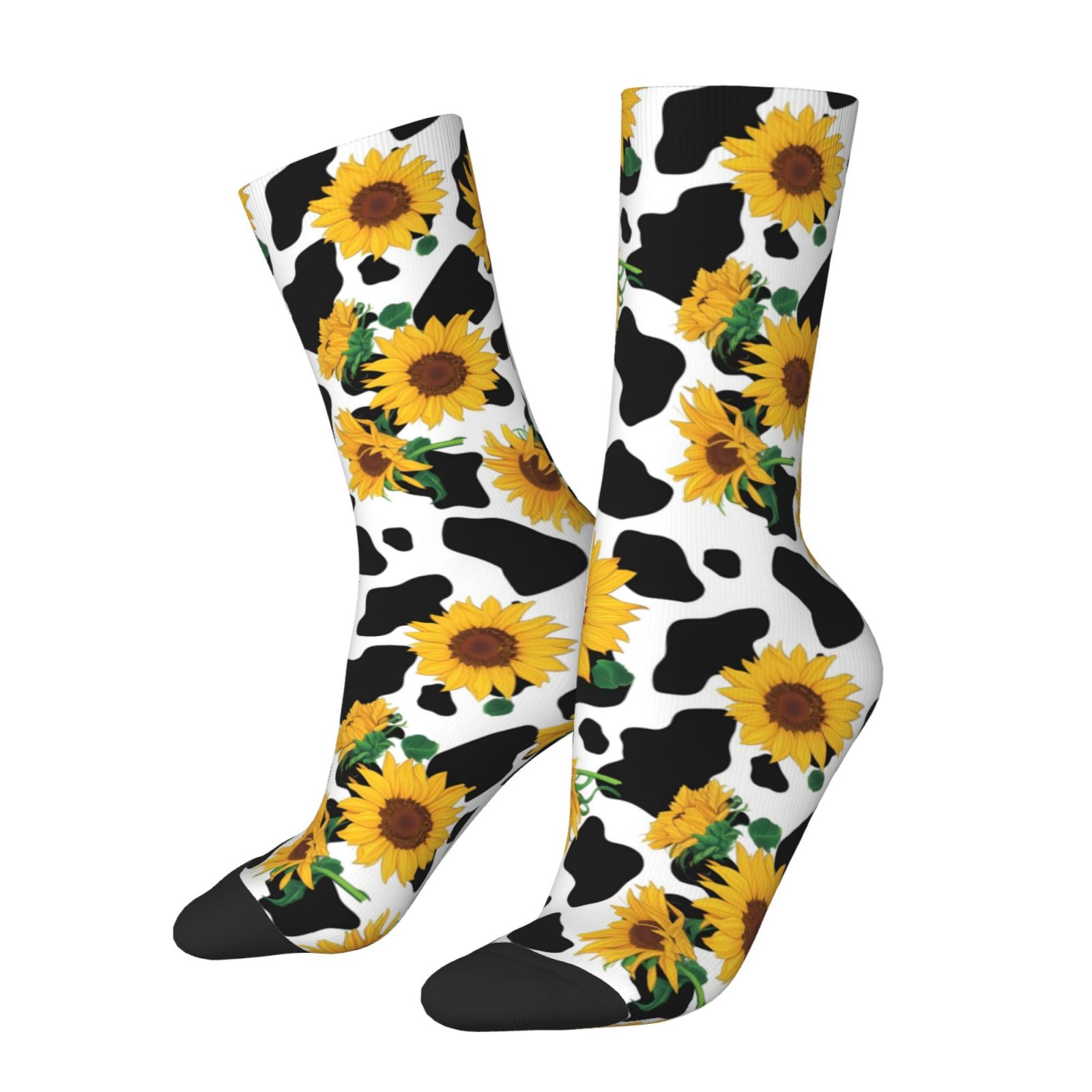 Balery Cute Cow Print Sunflower A Pattern Crew Socks Unisex– Soft ...
