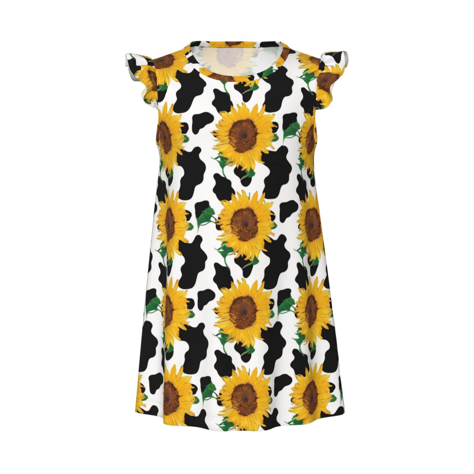 Balery Cute Cow Print Sunflower B Princess Nightgown for Girls Flutter ...