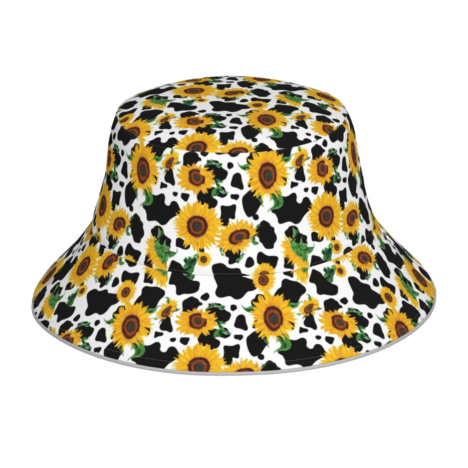 Balery Cute Cow Print Sunflower D Sun Hats for Men Women Bucket Hat UPF ...