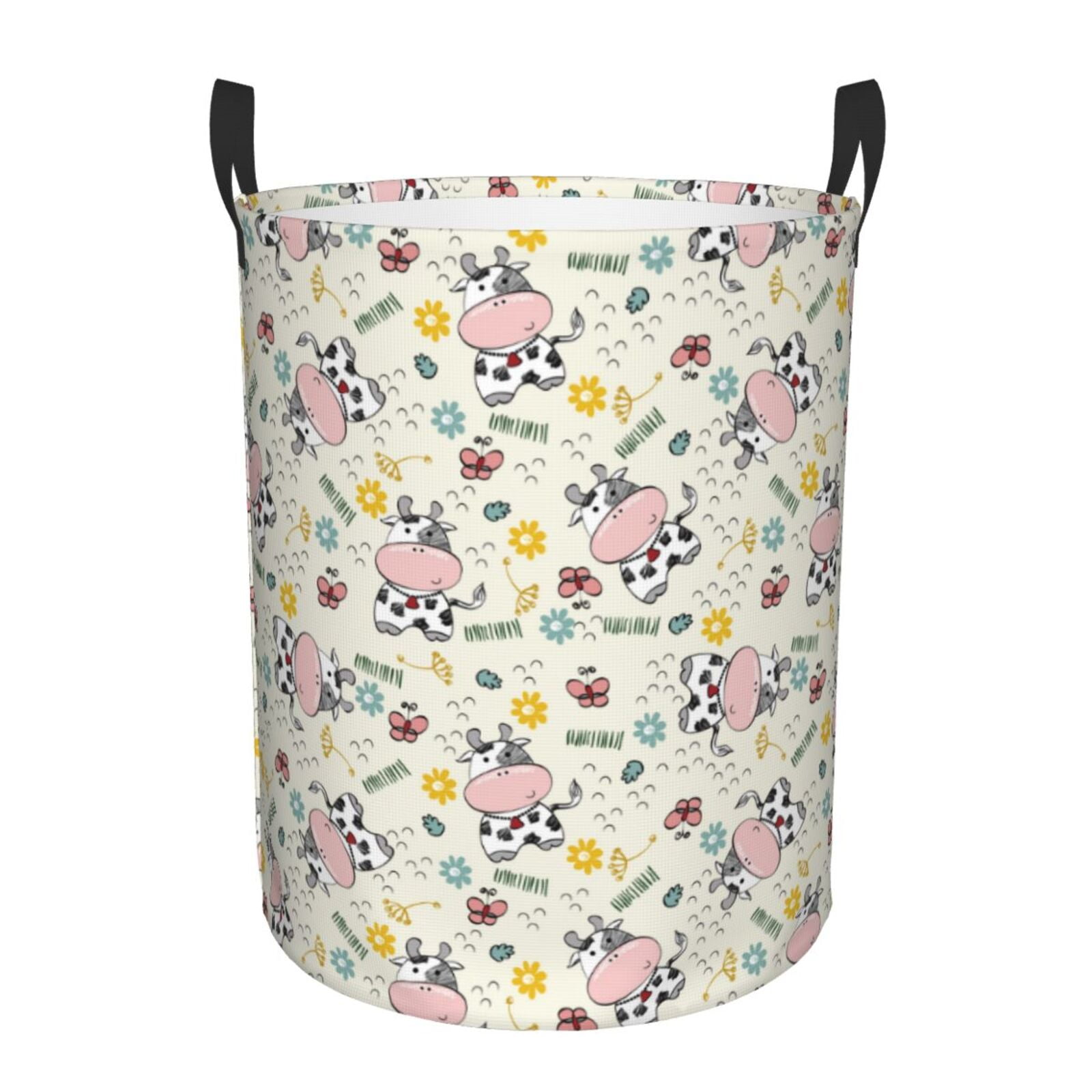 Balery Cute Cow Round Laundry Basket with Handles Waterproof ...