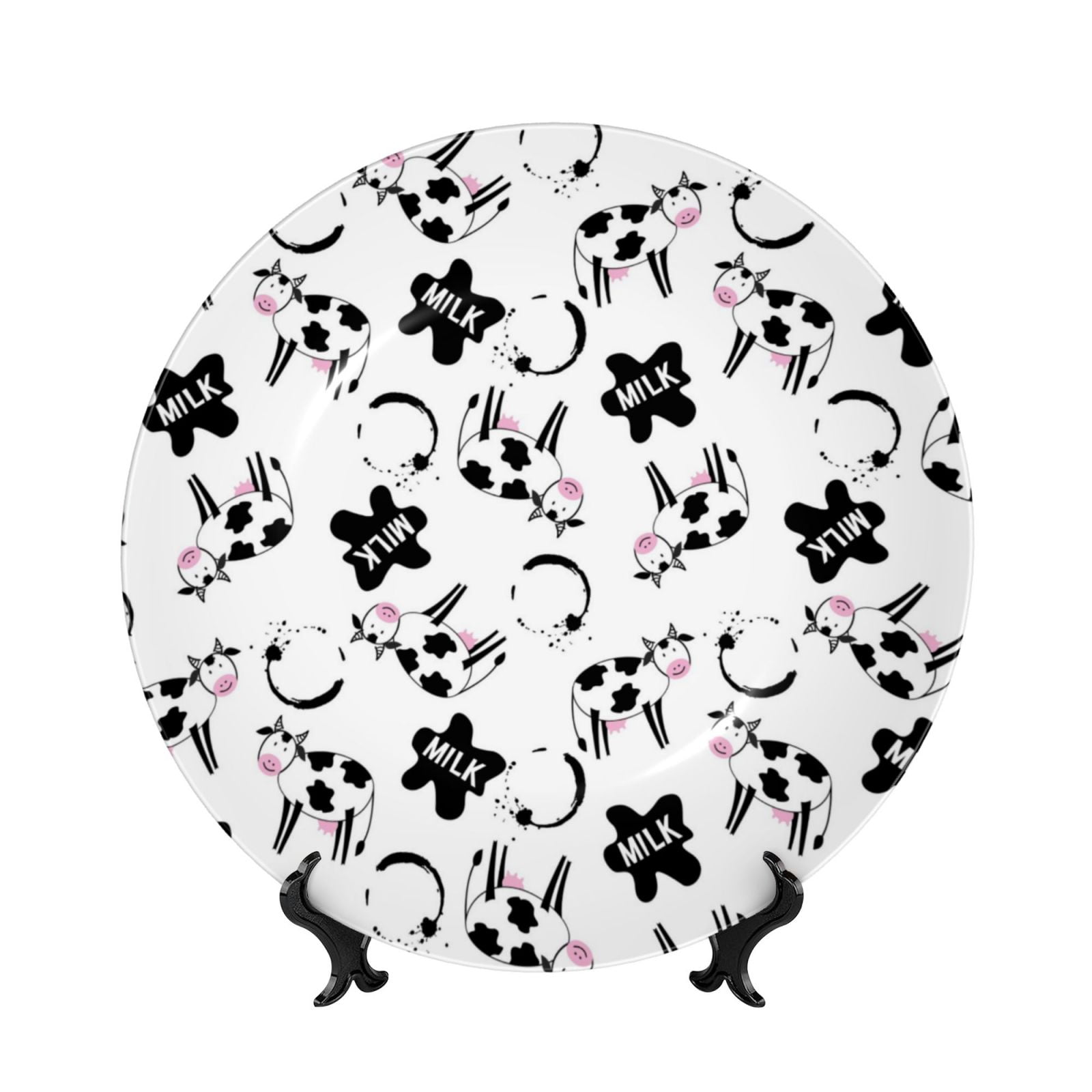Balery Cute Cow and Milk Stains Print Bone China Decorative Plate ...