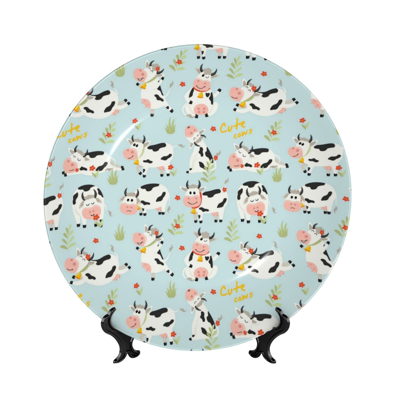 Balery Cute Cows Print Bone China Decorative Plate Ceramic Dinner ...