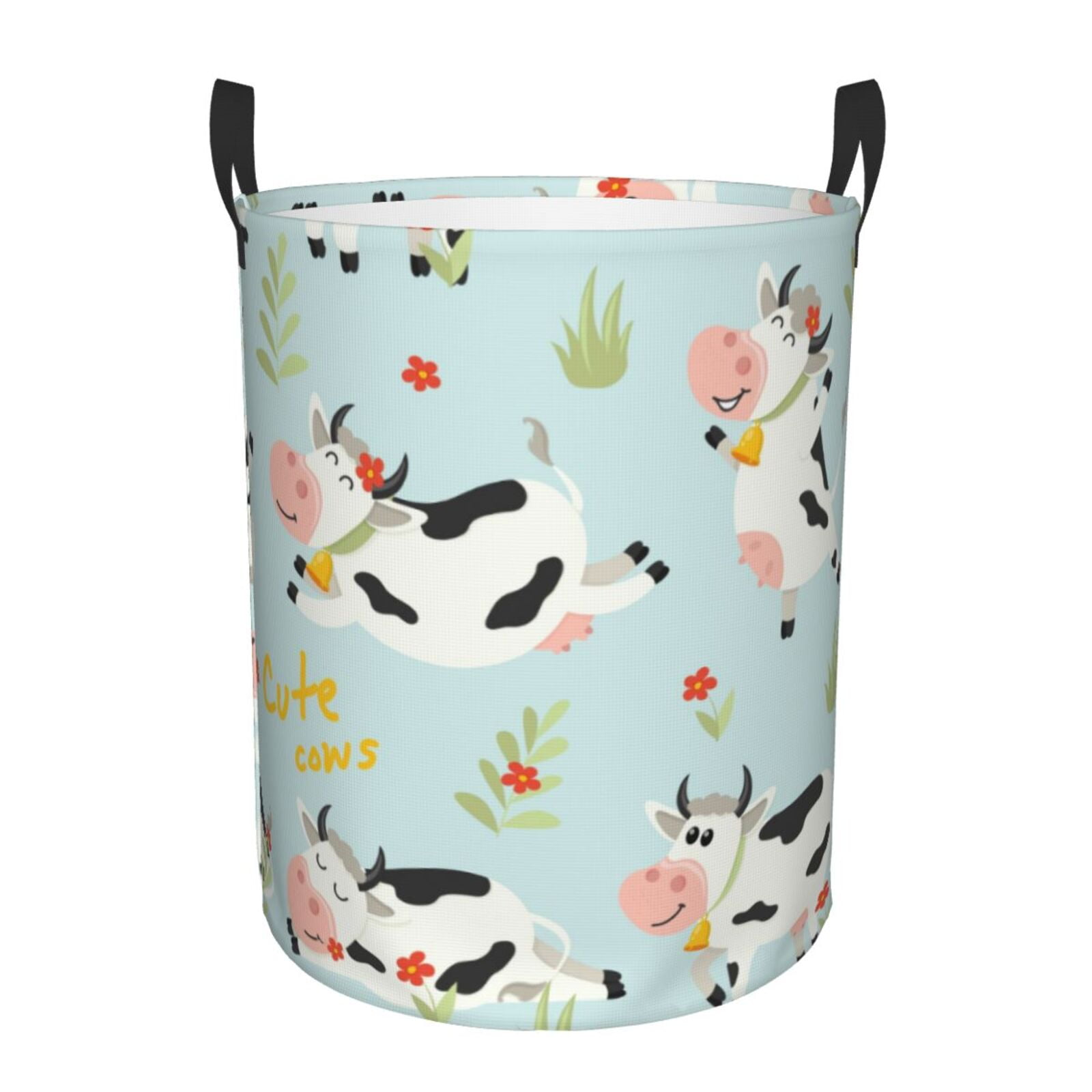 Balery Cute Cows Round Laundry Basket with Handles Waterproof ...