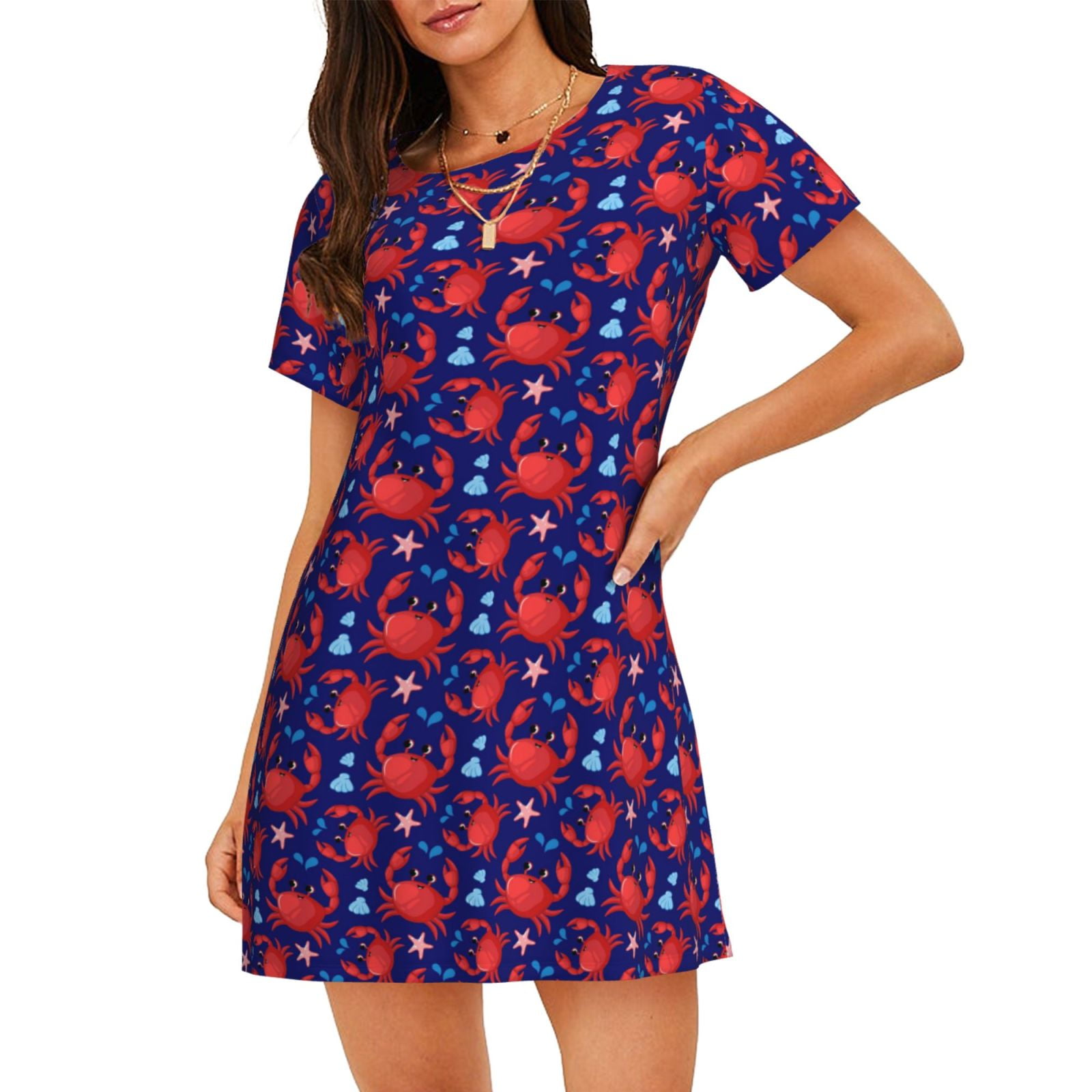 Balery Cute Crabs Pattern Womens Short Sleeve Sleepshirt Scoopneck Cute ...
